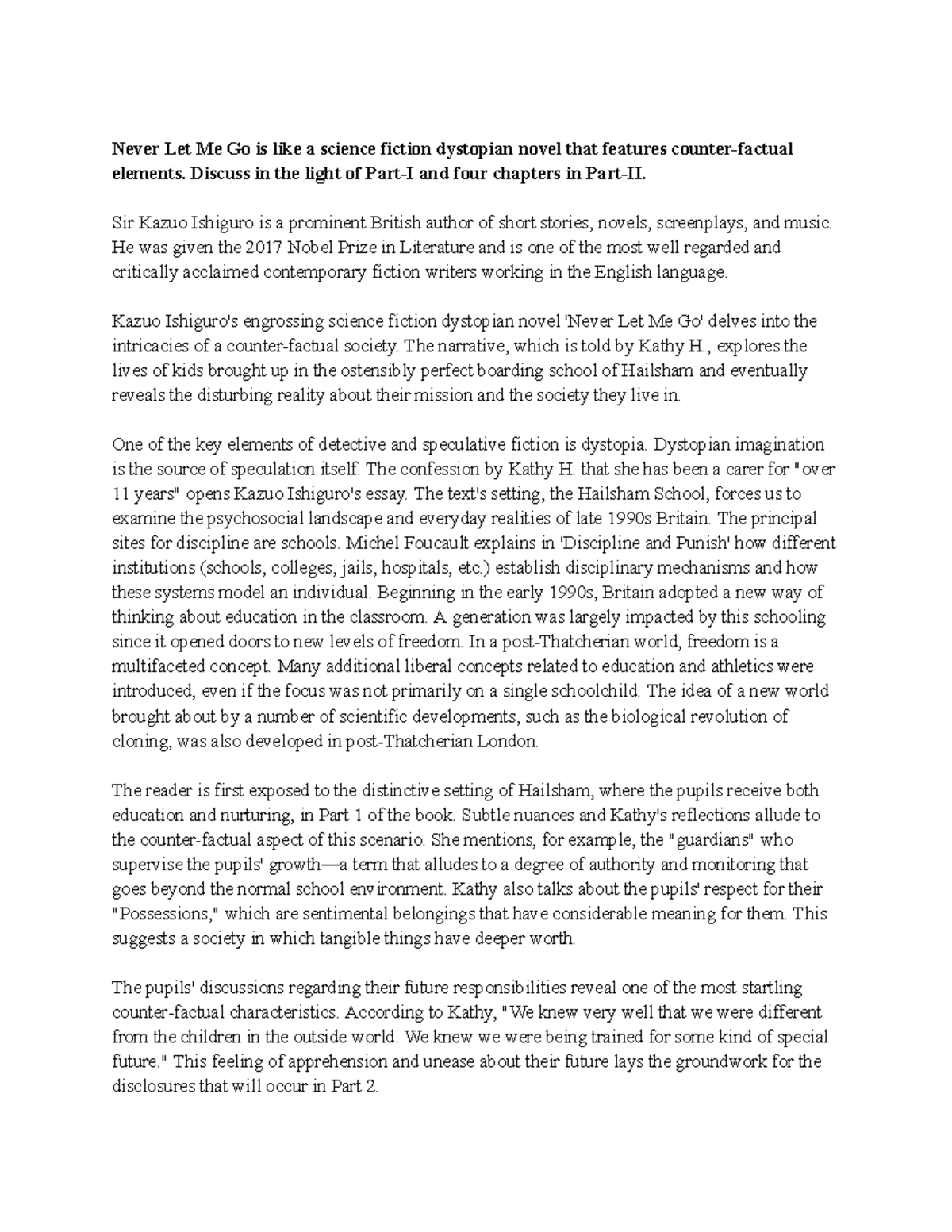 Never Let Me Go Assignment - Never Let Me Go is like a science fiction ...