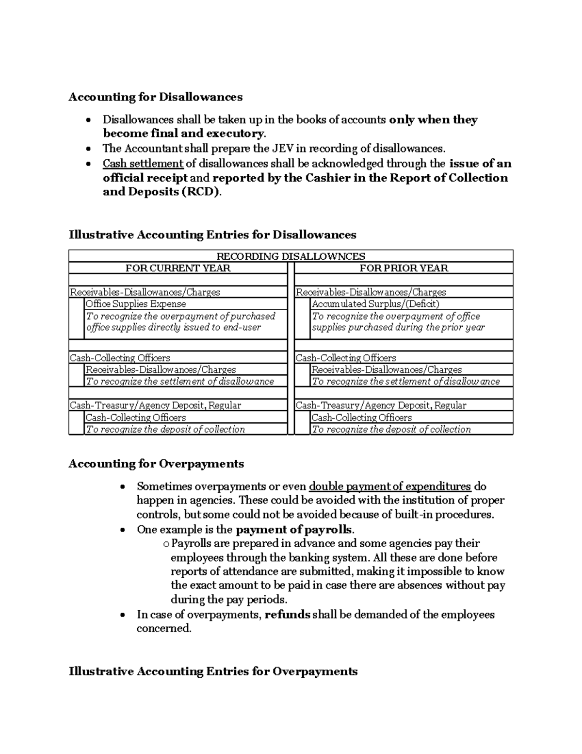 Gov ACC 3 - gov - Accounting for Disallowances Disallowances shall be ...