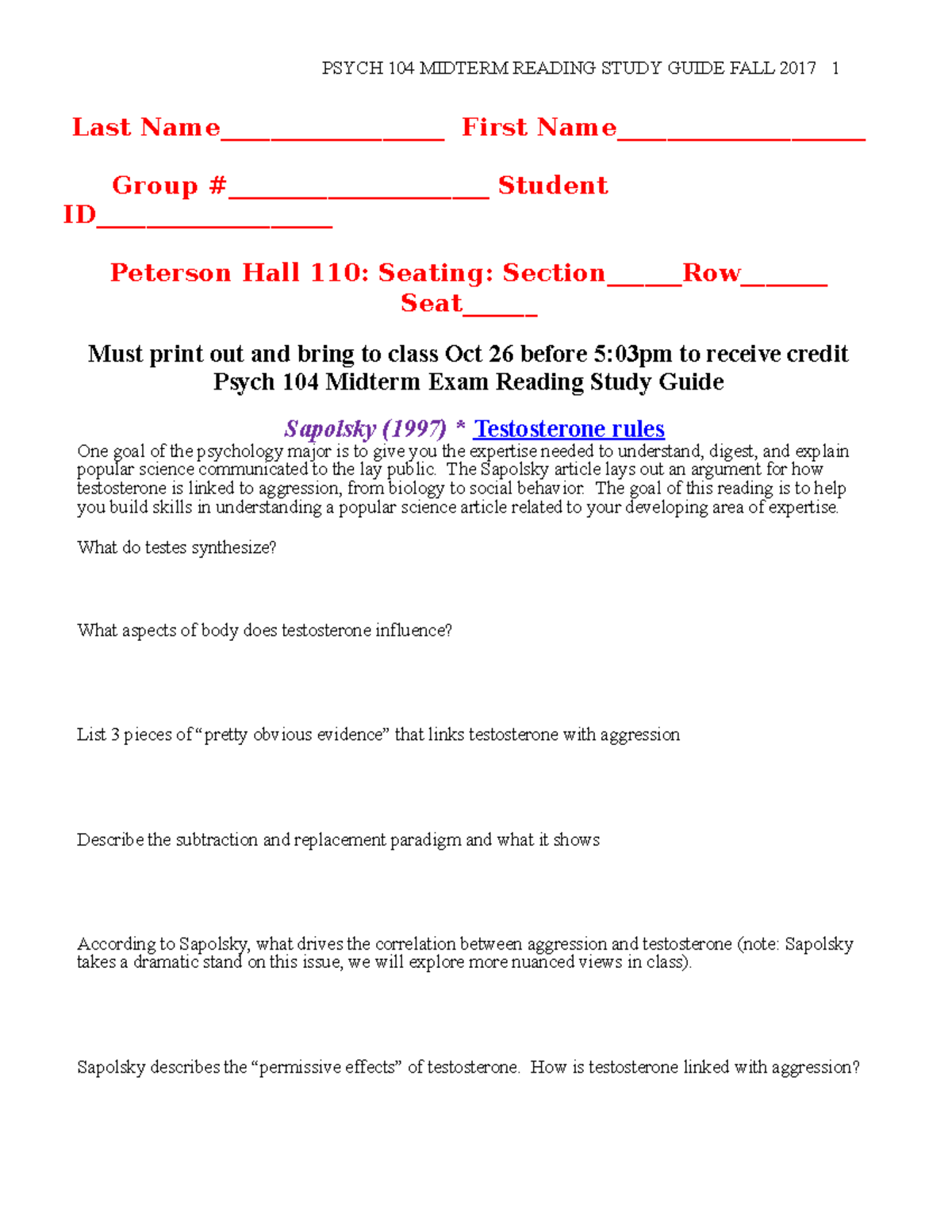 Psych 104 Midterm Exam Reading Study Guide - PSYCH 104 MIDTERM READING ...