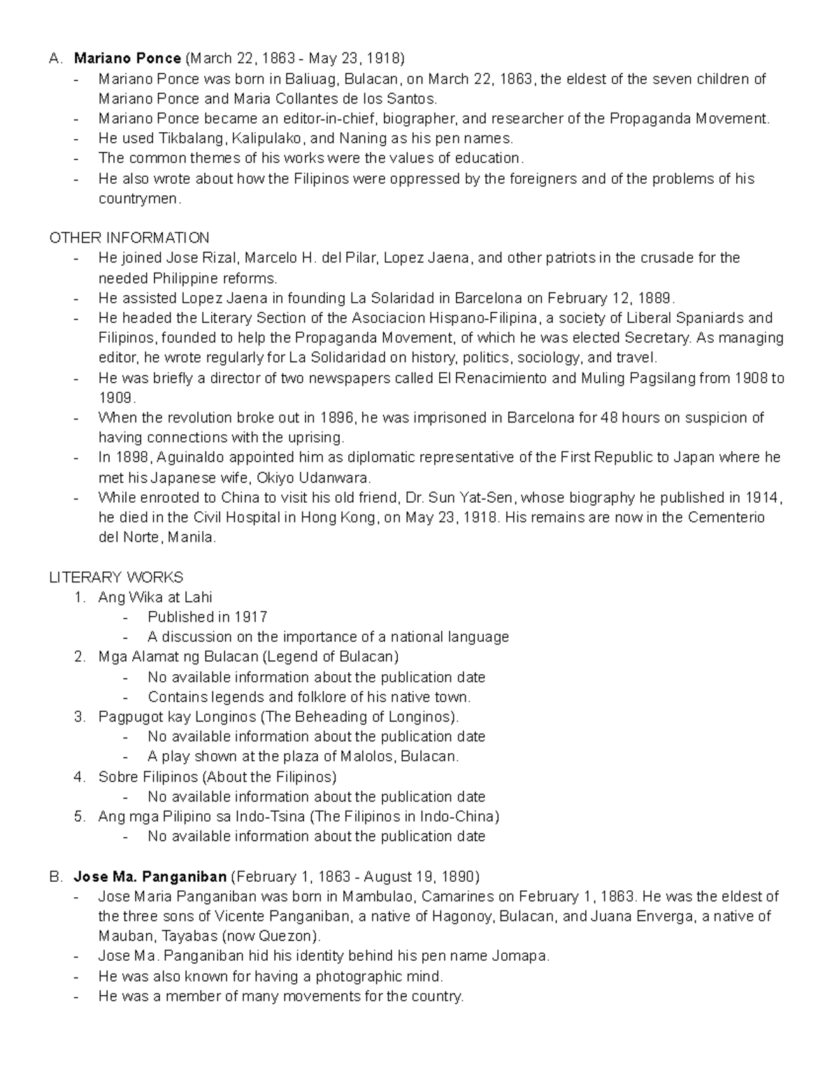 A. Mariano Ponce (March 22, 1863 - May 23,