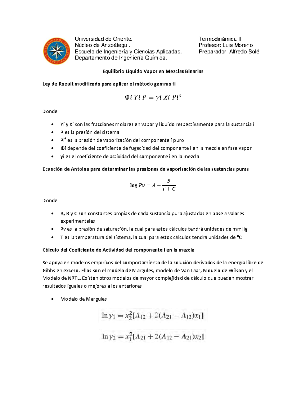 Equilibrio Líquido Vapor en Mezclas Binarias - Universidad de Oriente ...
