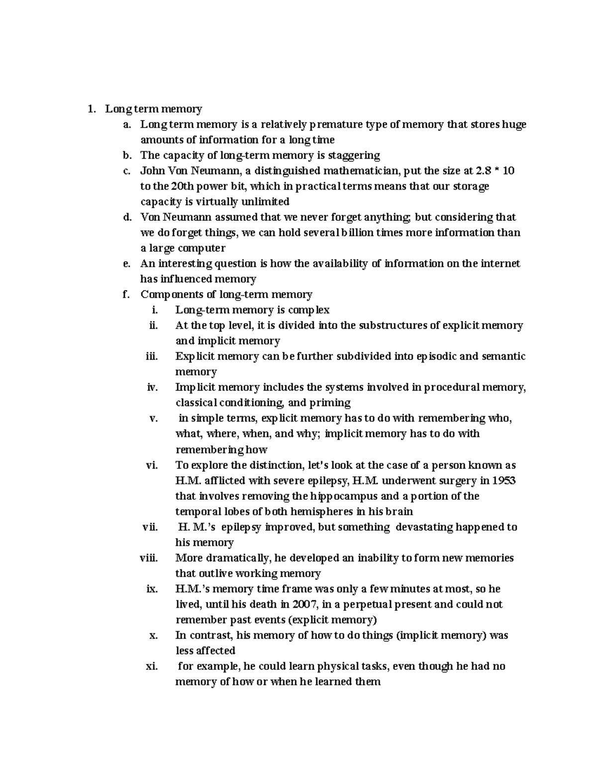Introduction to psychology notes 15 - Long term memory a. Long term ...