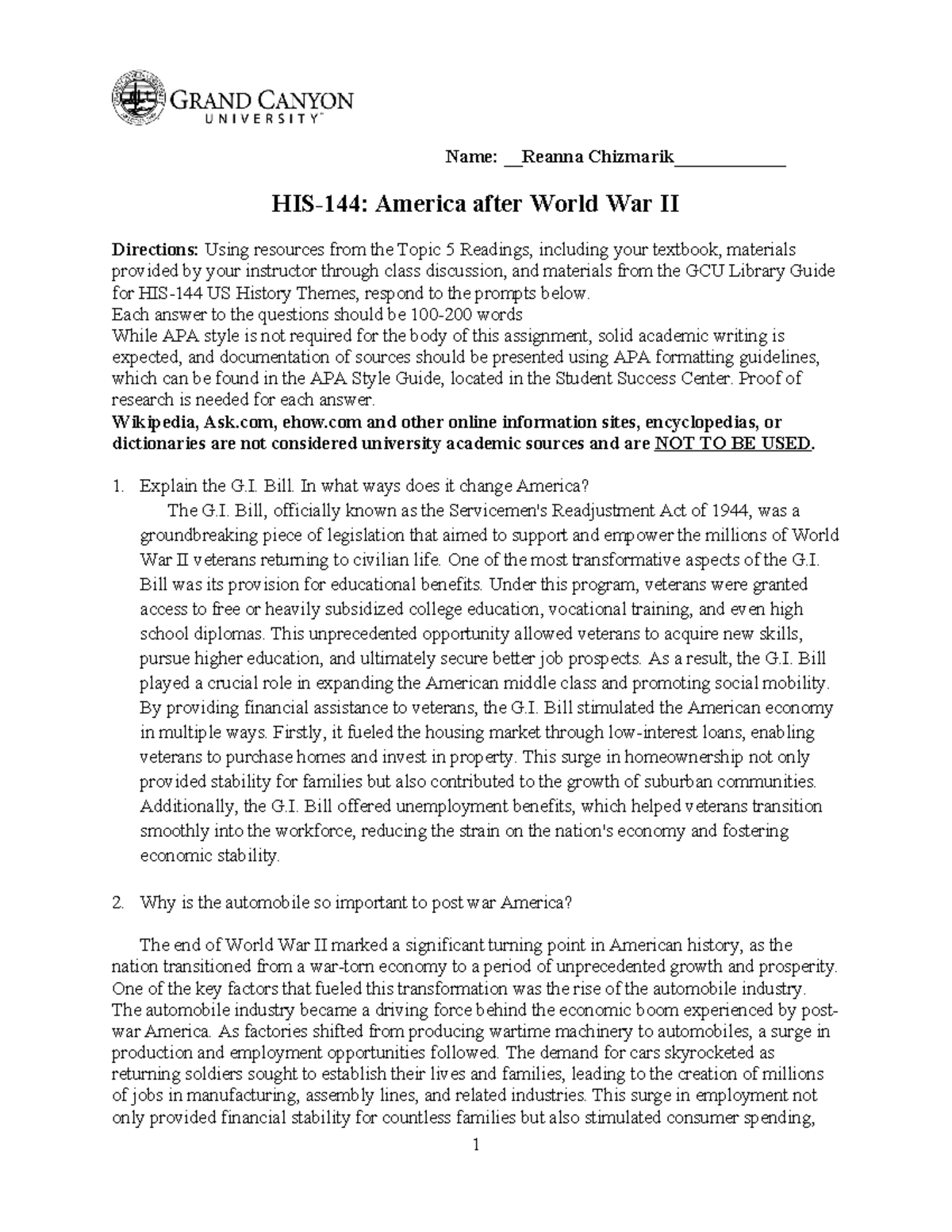 HIS-144-RS-America after WWII Worksheet - Name: Reanna Chizmarik ...