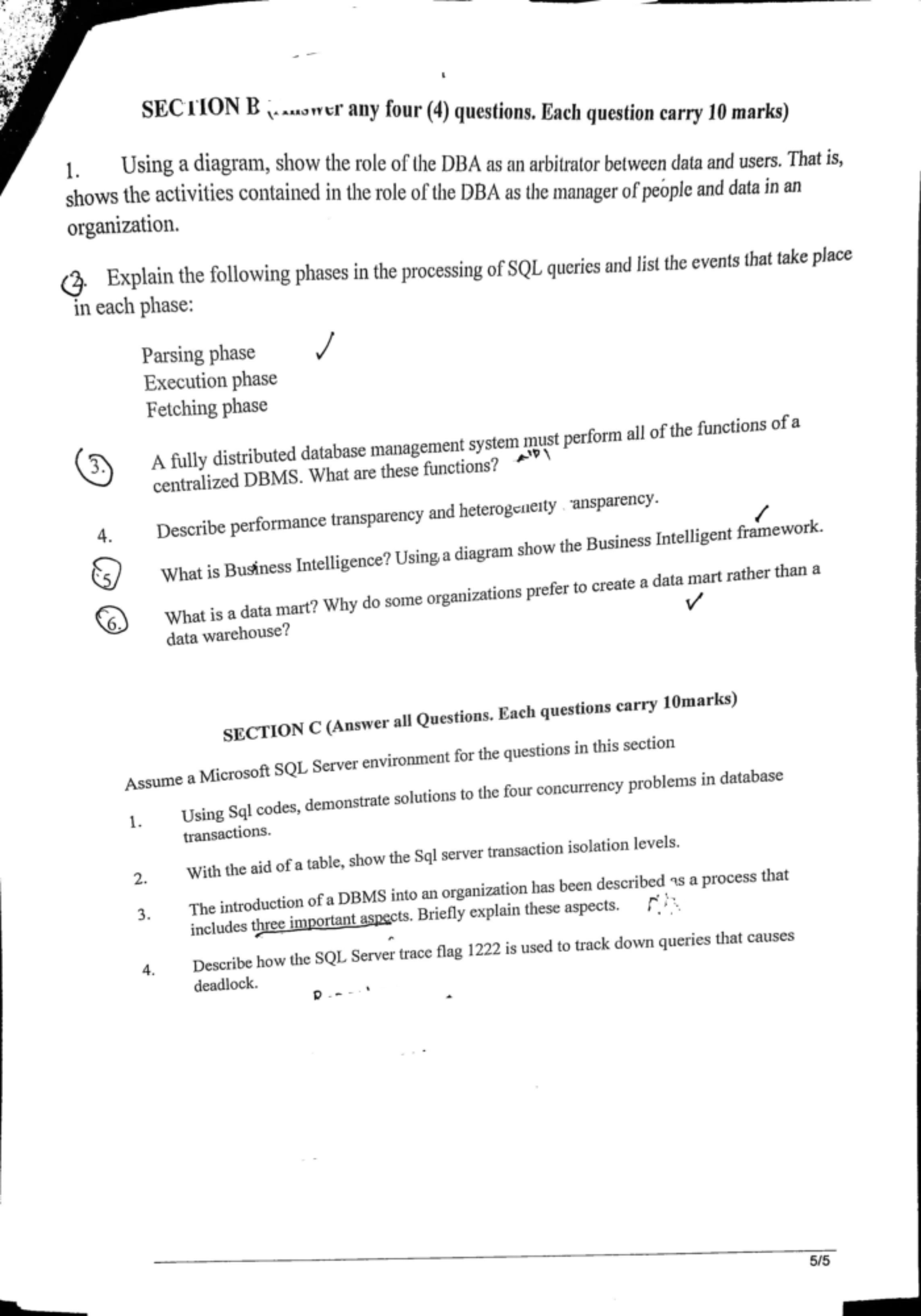 DB Exam ppr 2024 - Exam 2023 - SECTION B any four (4) questions. Each ...