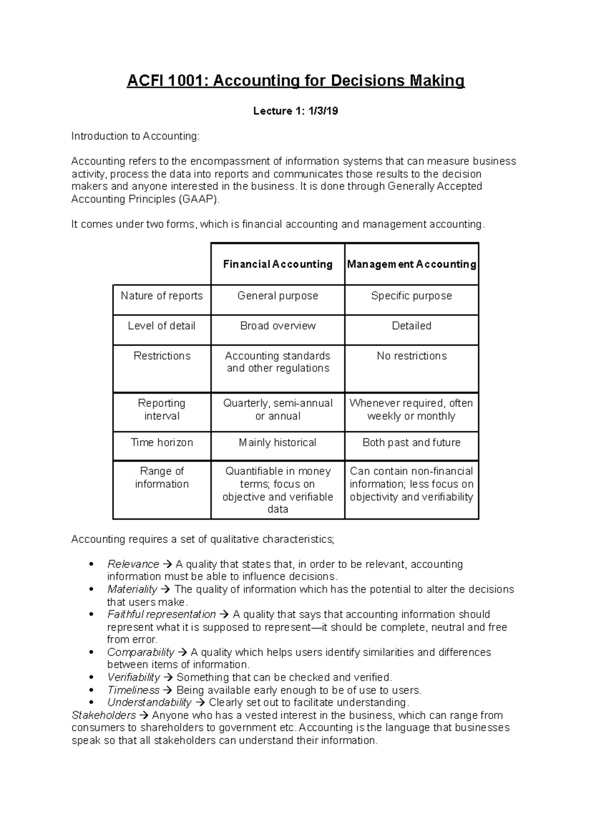 ACFI 1001 Notes - They're pretty good - ACFI 1001: Accounting for ...