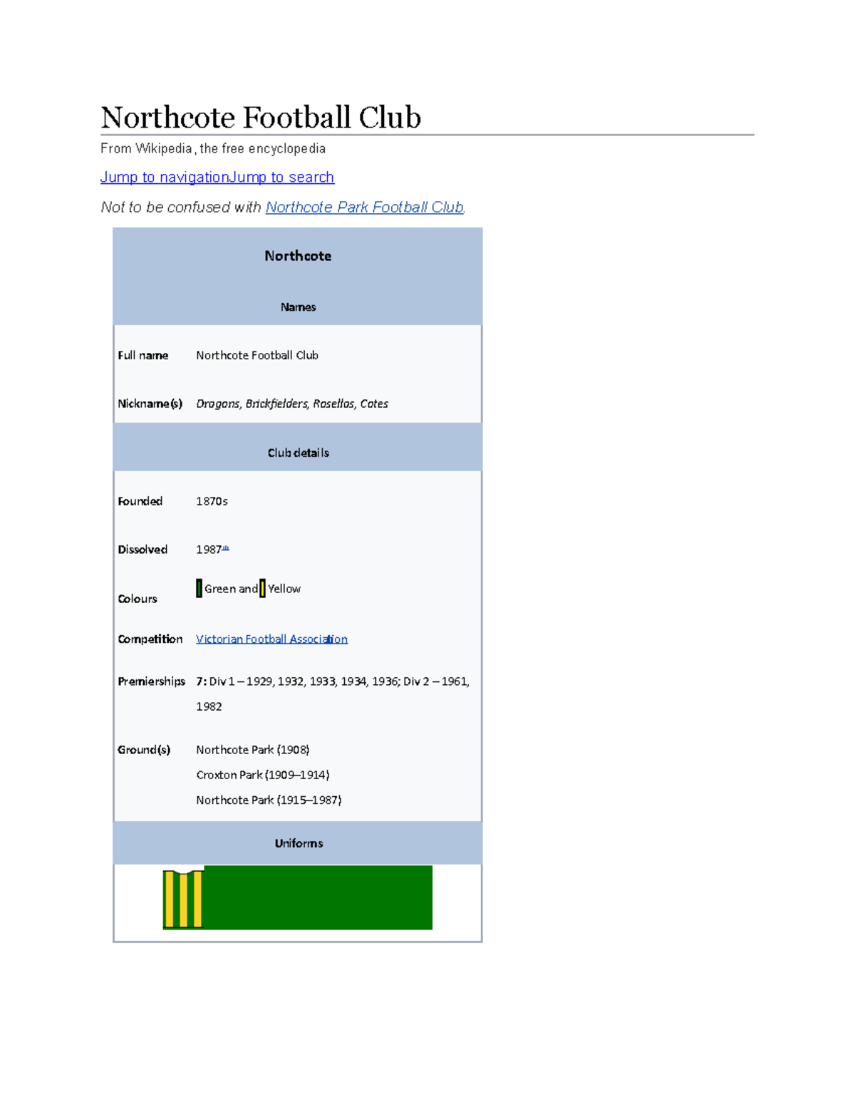 northcote sports team - Northcote Football Club From Wikipedia, the ...