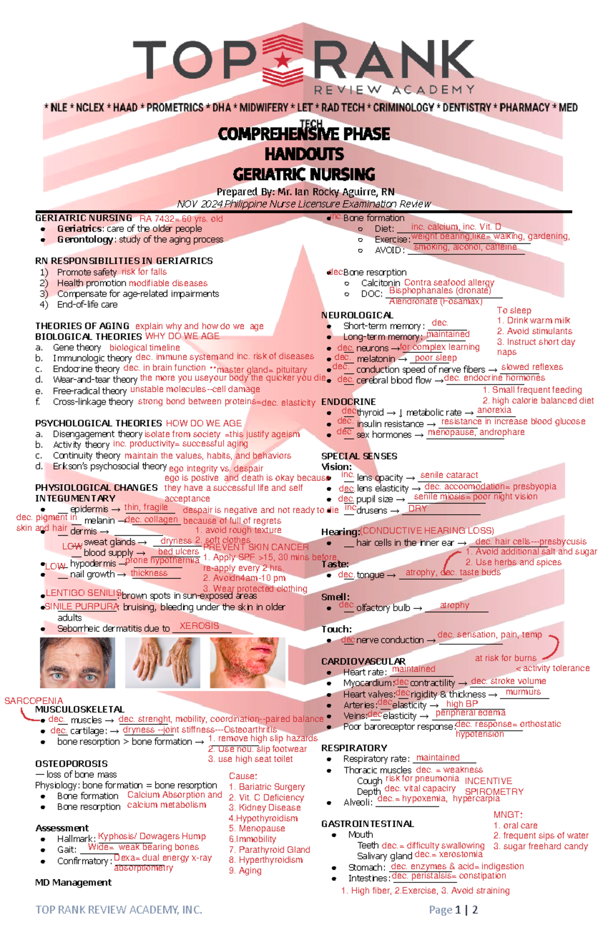 Handouts - Geria (MR. Aguirre) - COMPREHENSIVE PHASE HANDOUTS GERIATRIC ...