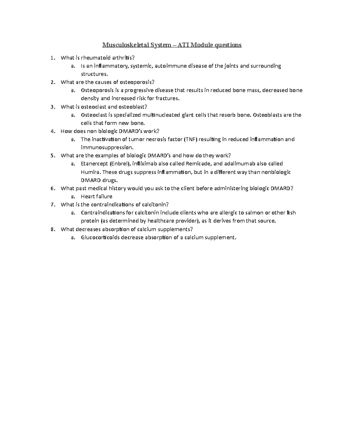 Musculoskeletal System – ATI Module questions - Musculoskeletal System ...