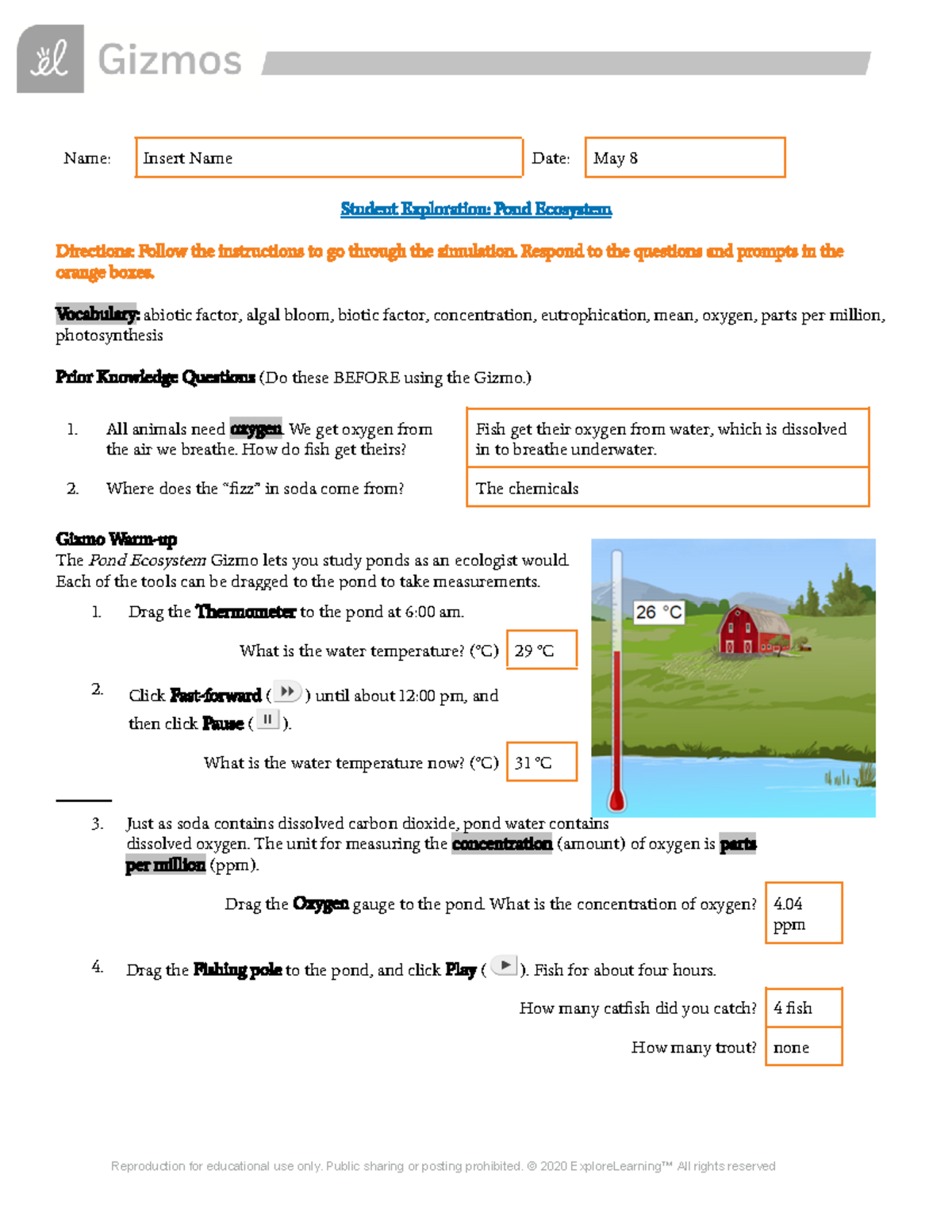 Gizmos- Pond Ecosystem - Name: Insert Name Date: May 8 Student ...