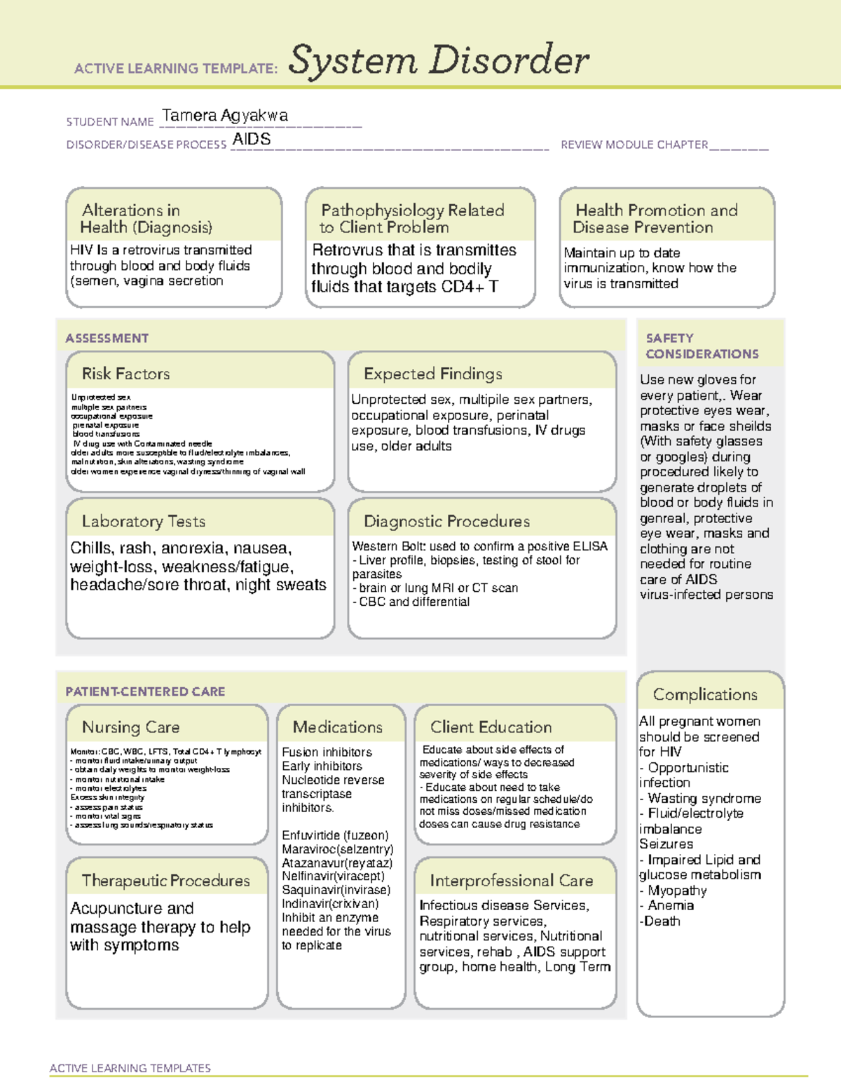 AIDS - Help - ACTIVE LEARNING TEMPLATES System Disorder STUDENT NAME ...