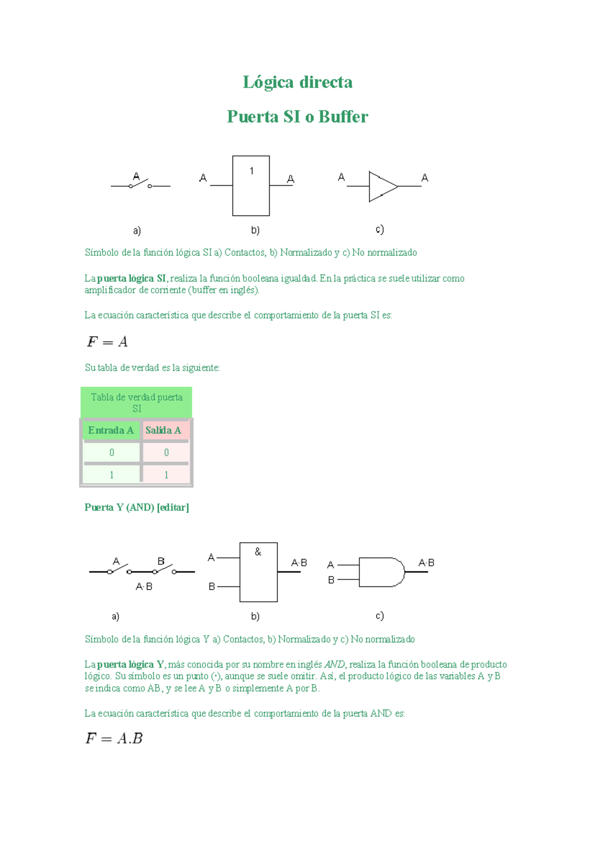 Compuertas logicas - Analisis e informe - Lógica directa Puerta SI o ...