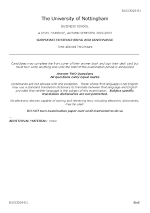 N13607 exam 2016 - exam - N13607-E The University of Nottingham BUSINESS SCHOOL A LEVEL 3 MODULE ...