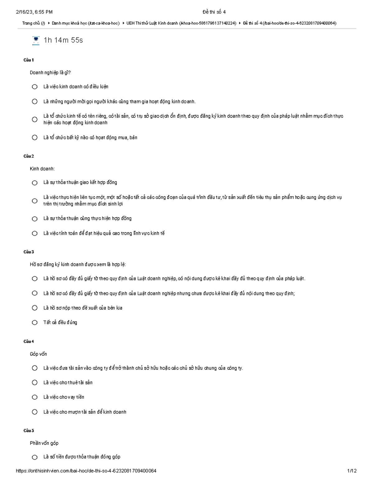 Đề thi số 4 - OTSV - Trang chủ (/) Danh mục khoá học (/tat-ca-khoa-hoc) UEH Thi thử Luật Kinh ...