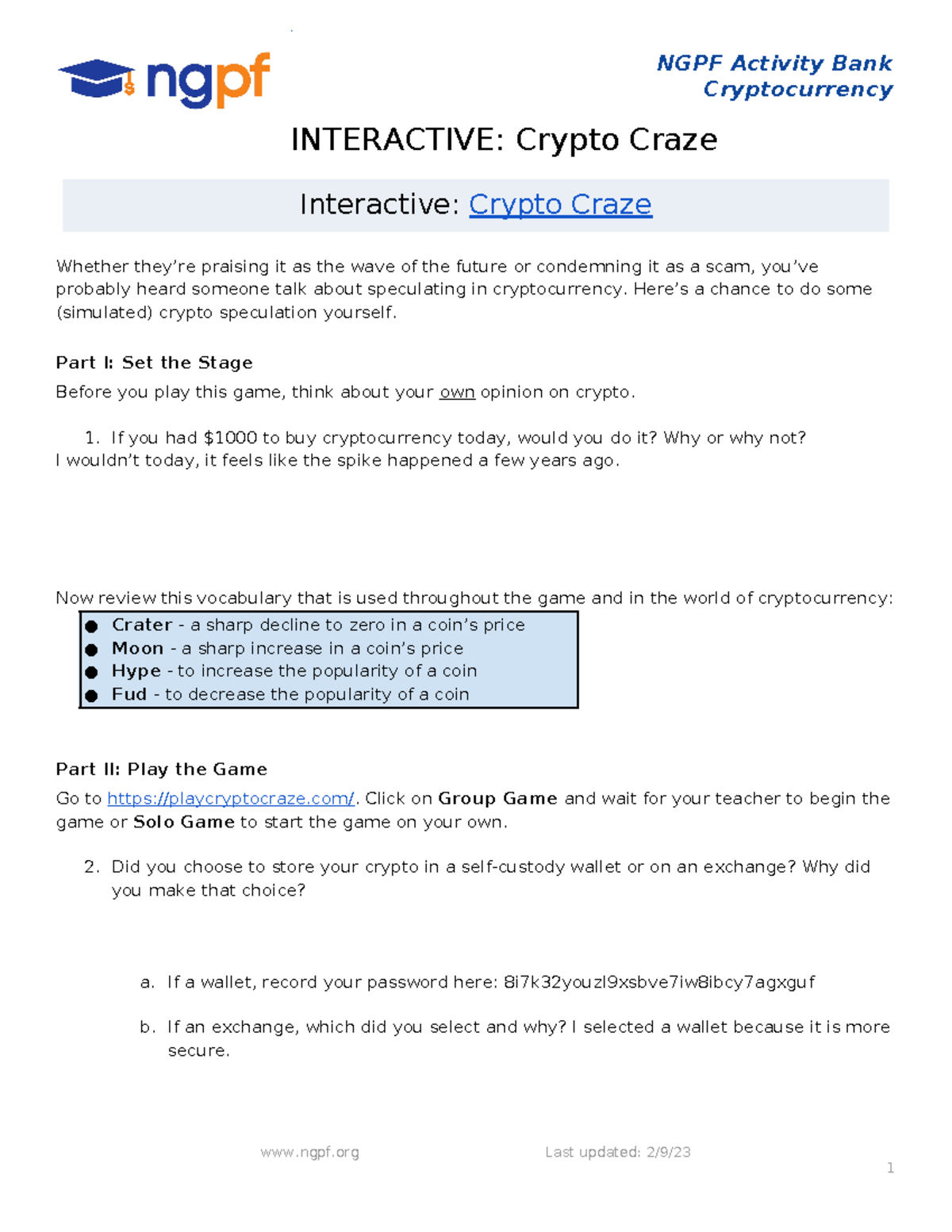Interactive Crypto Craze - ` NGPF Activity Bank Cryptocurrency ...