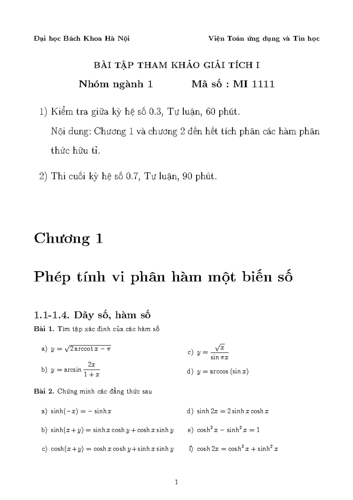 MI1111-Bai tap - :o qe dùng đi - BÀI TẬP THAM KHẢO GIẢI TÍCH I Nhóm ...