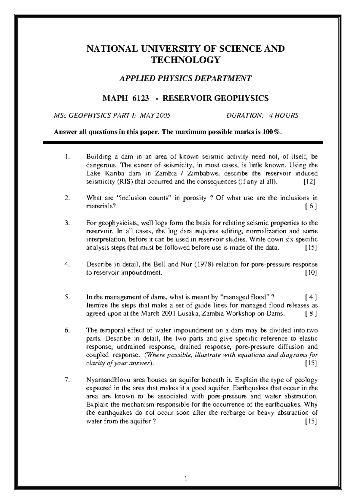 MAPH61232005 05 Reservoir Geophysics - NATIONAL UNIVERSITY OF SCIENCE ...
