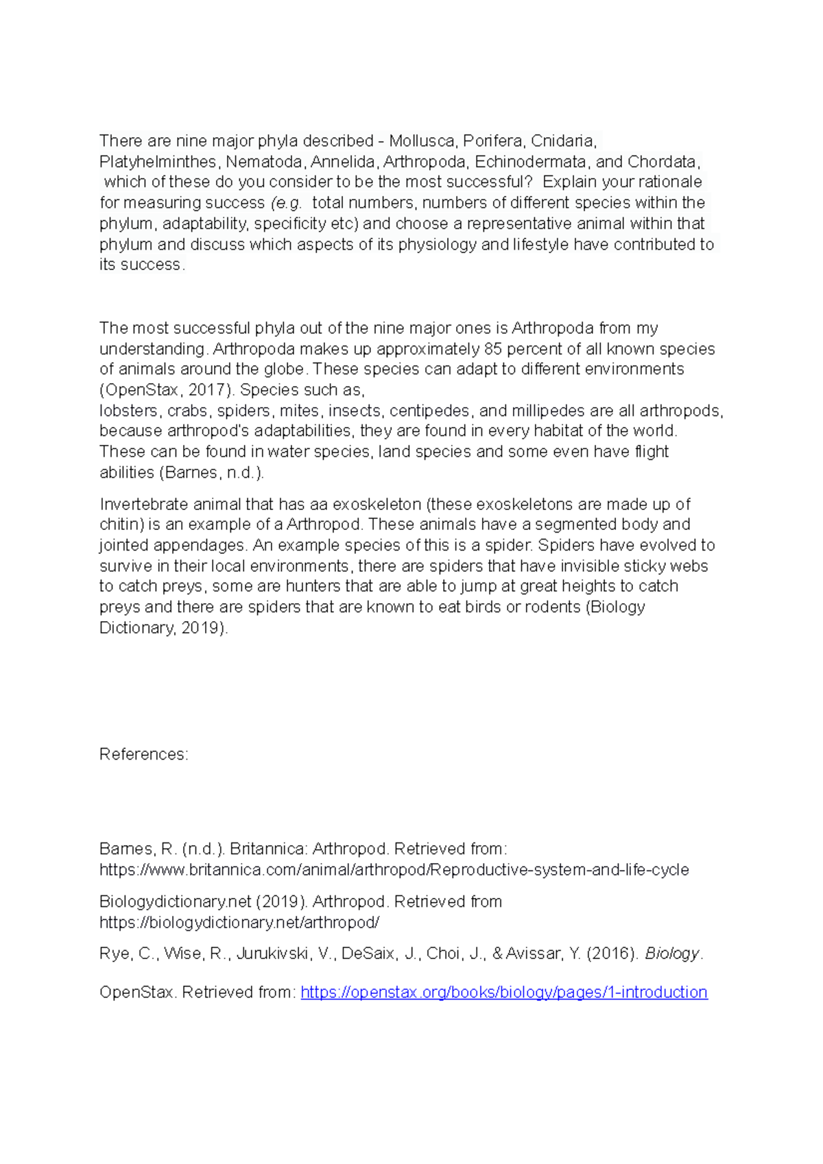 Biol 1122 unit 5 discussion - There are nine major phyla described ...