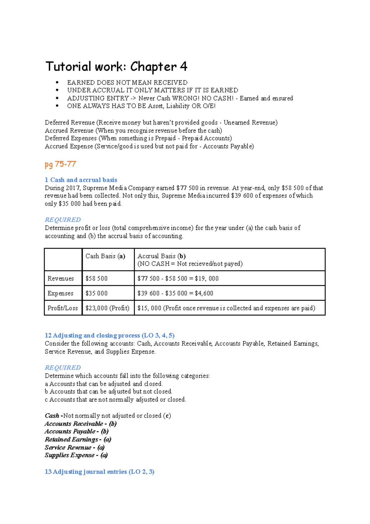 Tutorial Work - Chapter 4 + Extract - Tutorial work: Chapter 4 EARNED ...