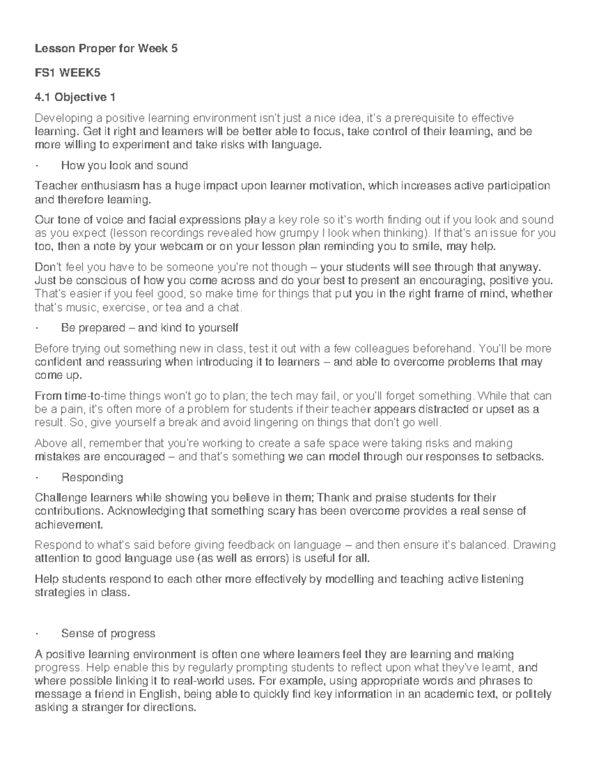 Lesson Proper for Week 5 FS1 - Get it right and learners will be better ...