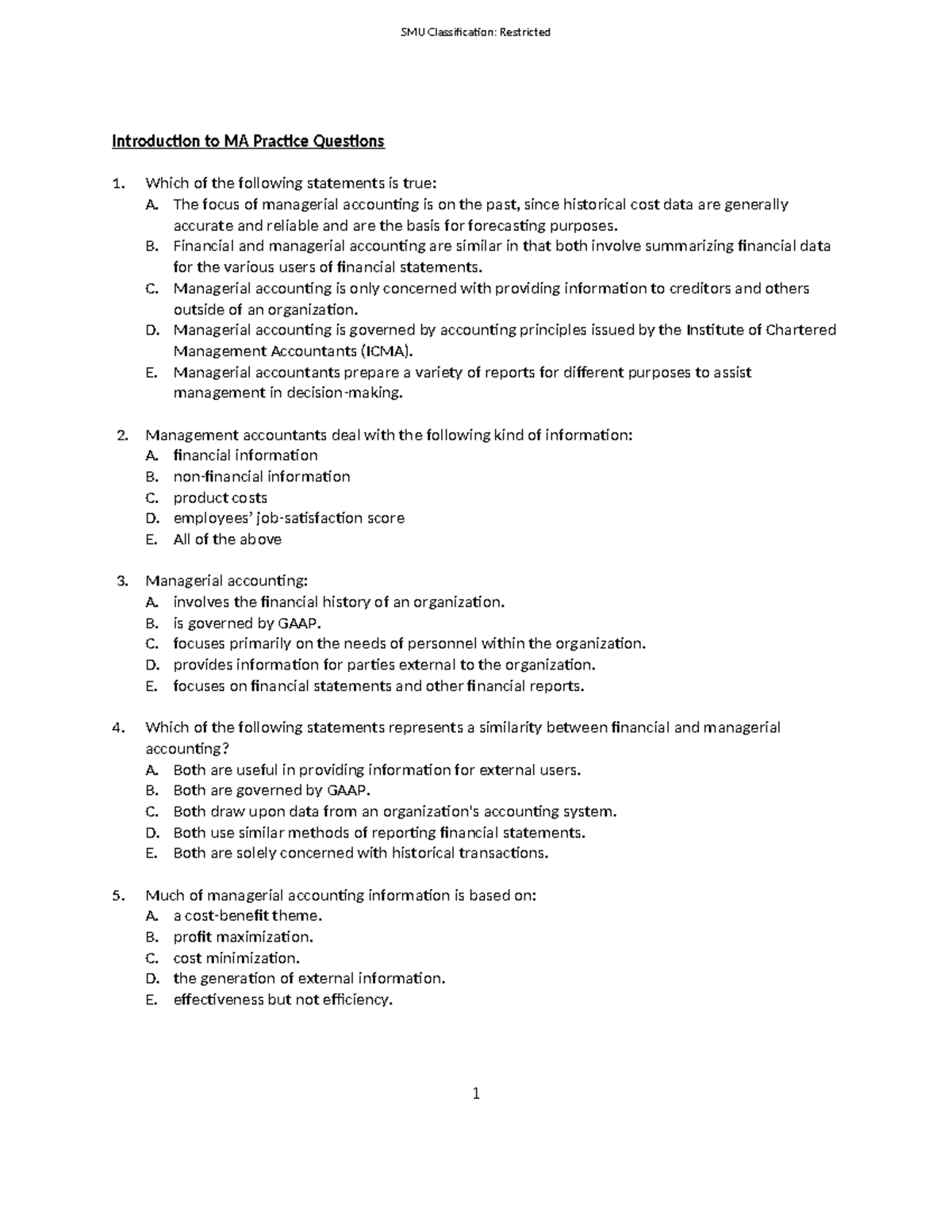 Introduction to MA Practice Questions - SMU Classification: Restricted Introduction to MA ...