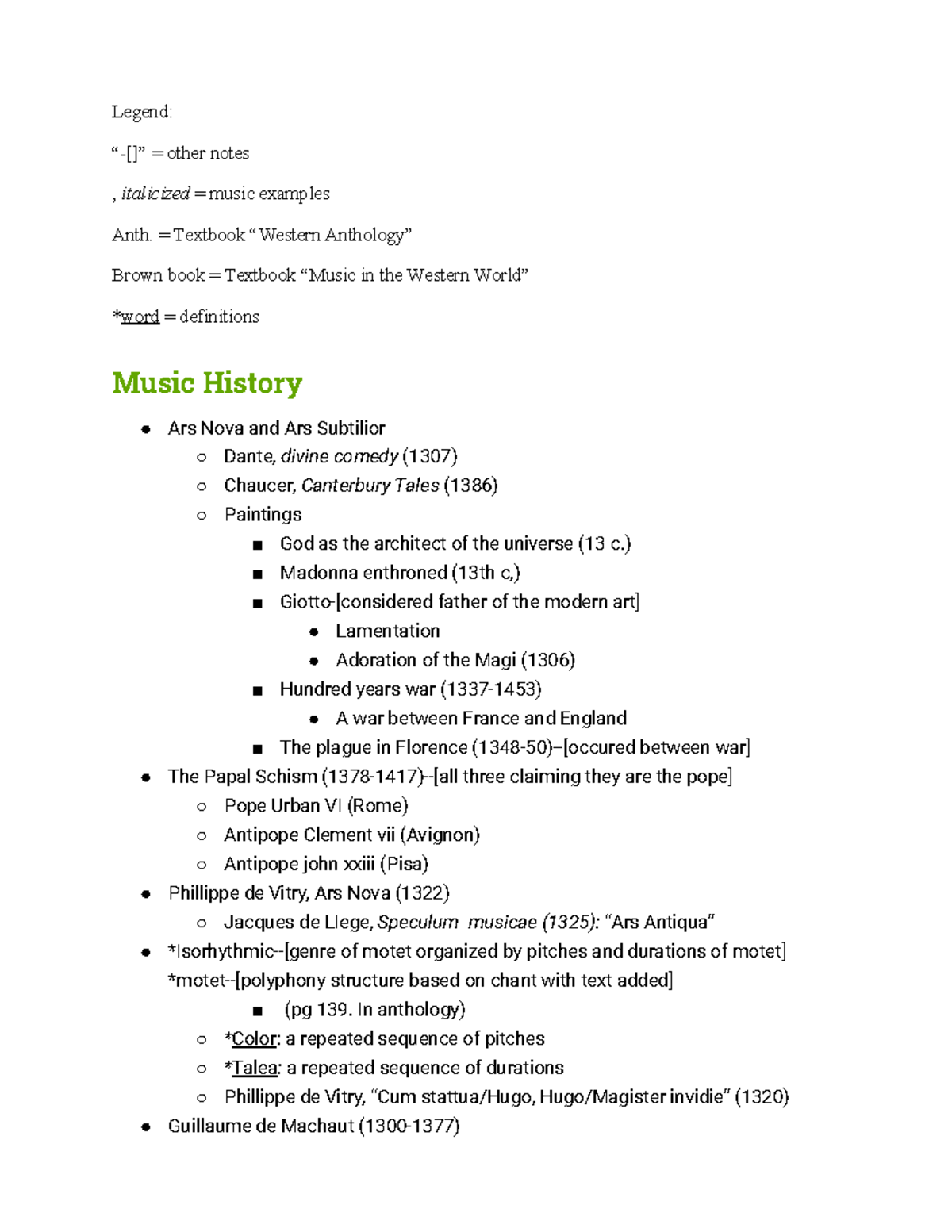 Music History - Notes from lectures Provided listening examples and ...