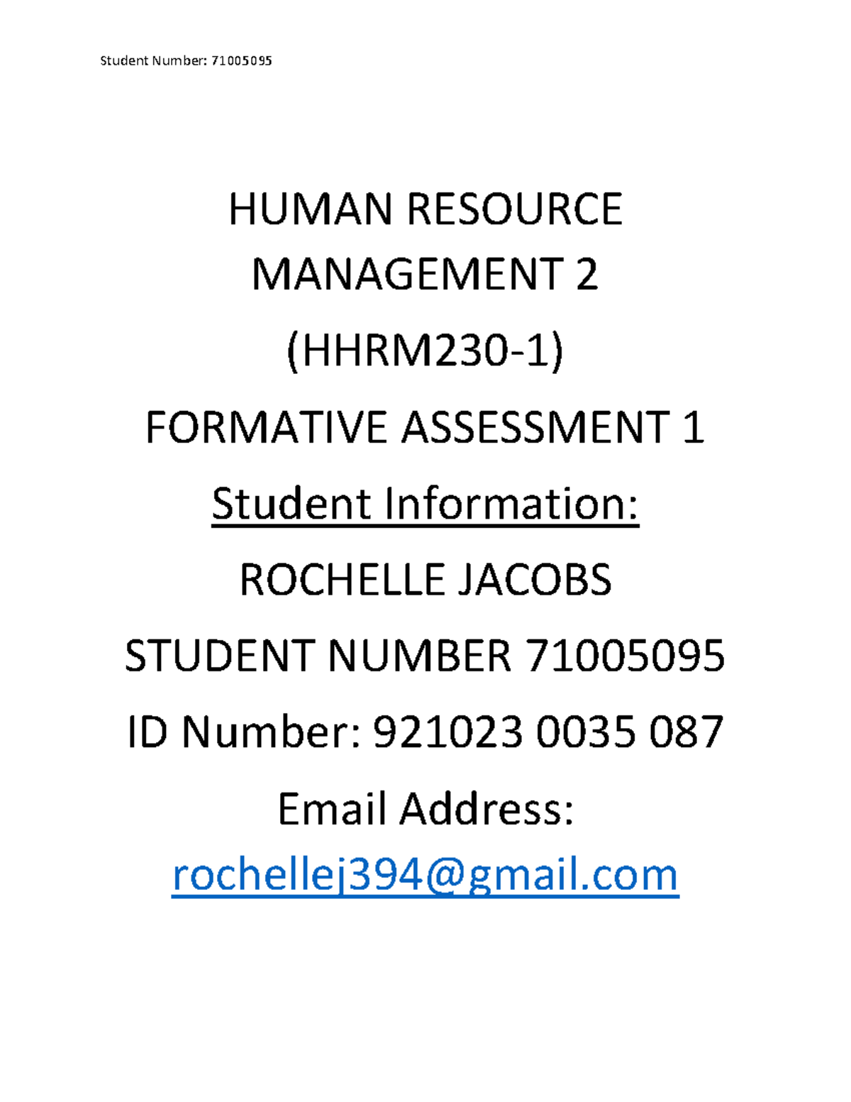 FA1 Human Resource Management 2- 71005095 - HUMAN RESOURCE MANAGEMENT 2 ...