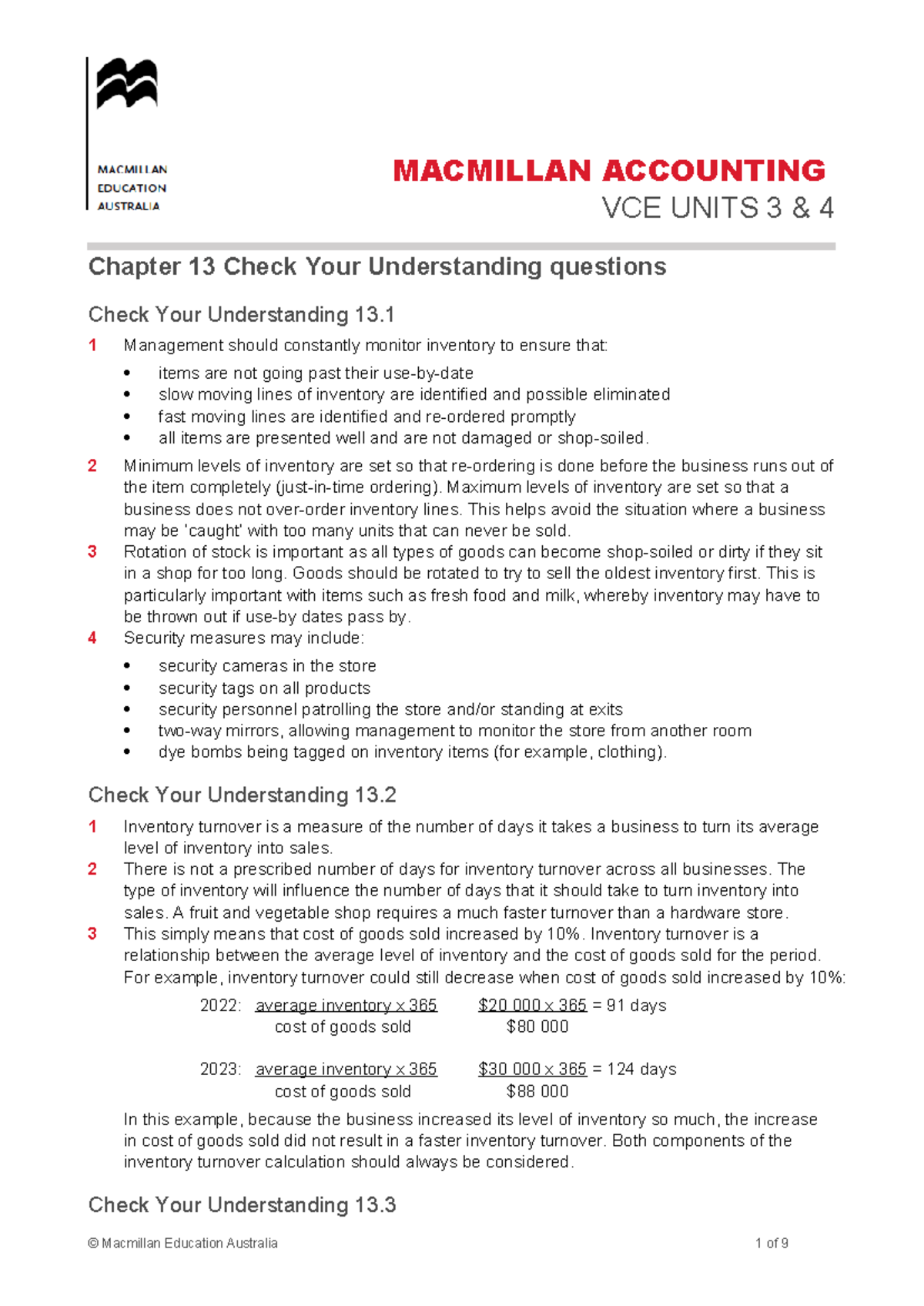 13 answers VCE Accounting units 3 & 4 - MACMILLAN ACCOUNTING VCE UNITS 3 & 4 Chapter 13 Check ...