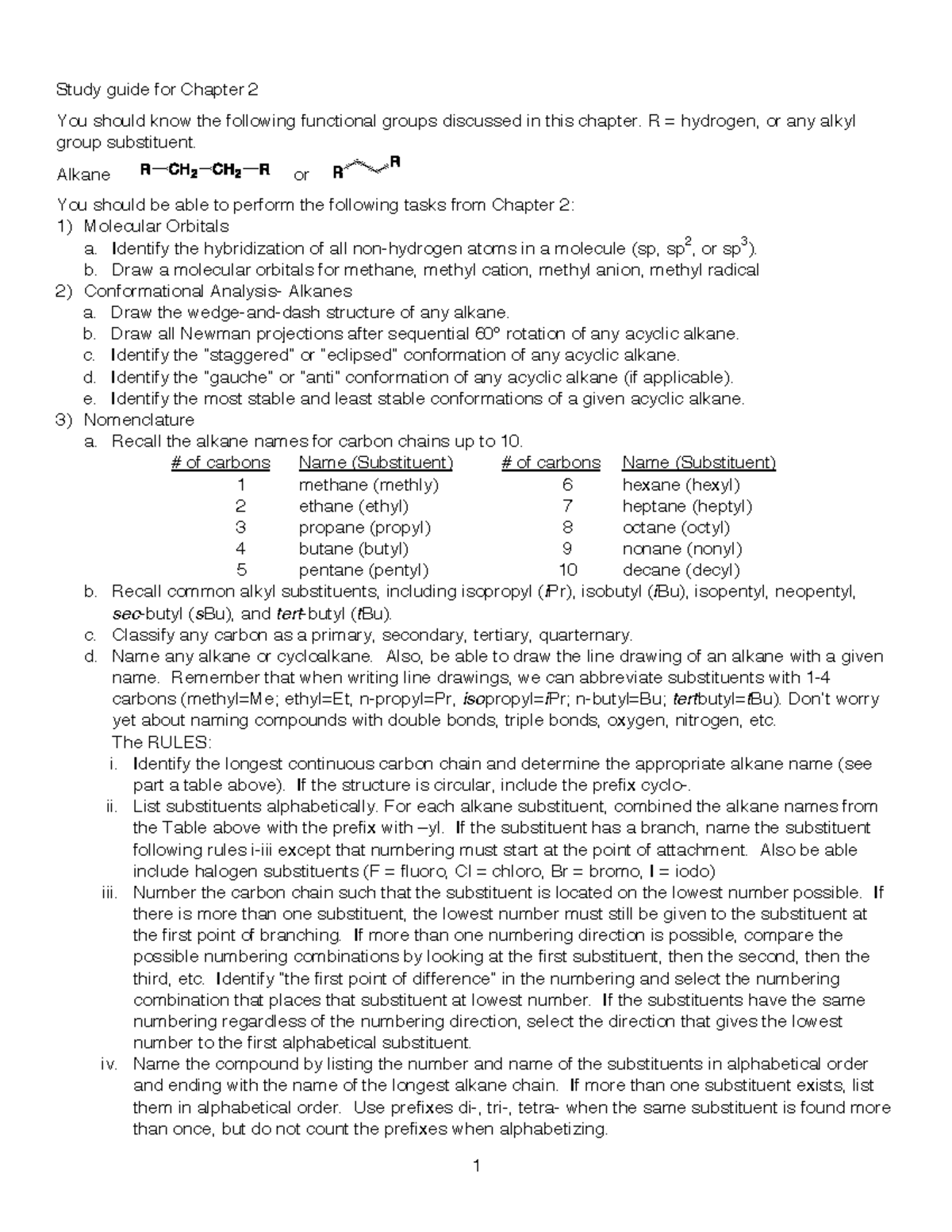 ORGO 2 - lesson practice - Study guide for Chapter 2 You should know ...