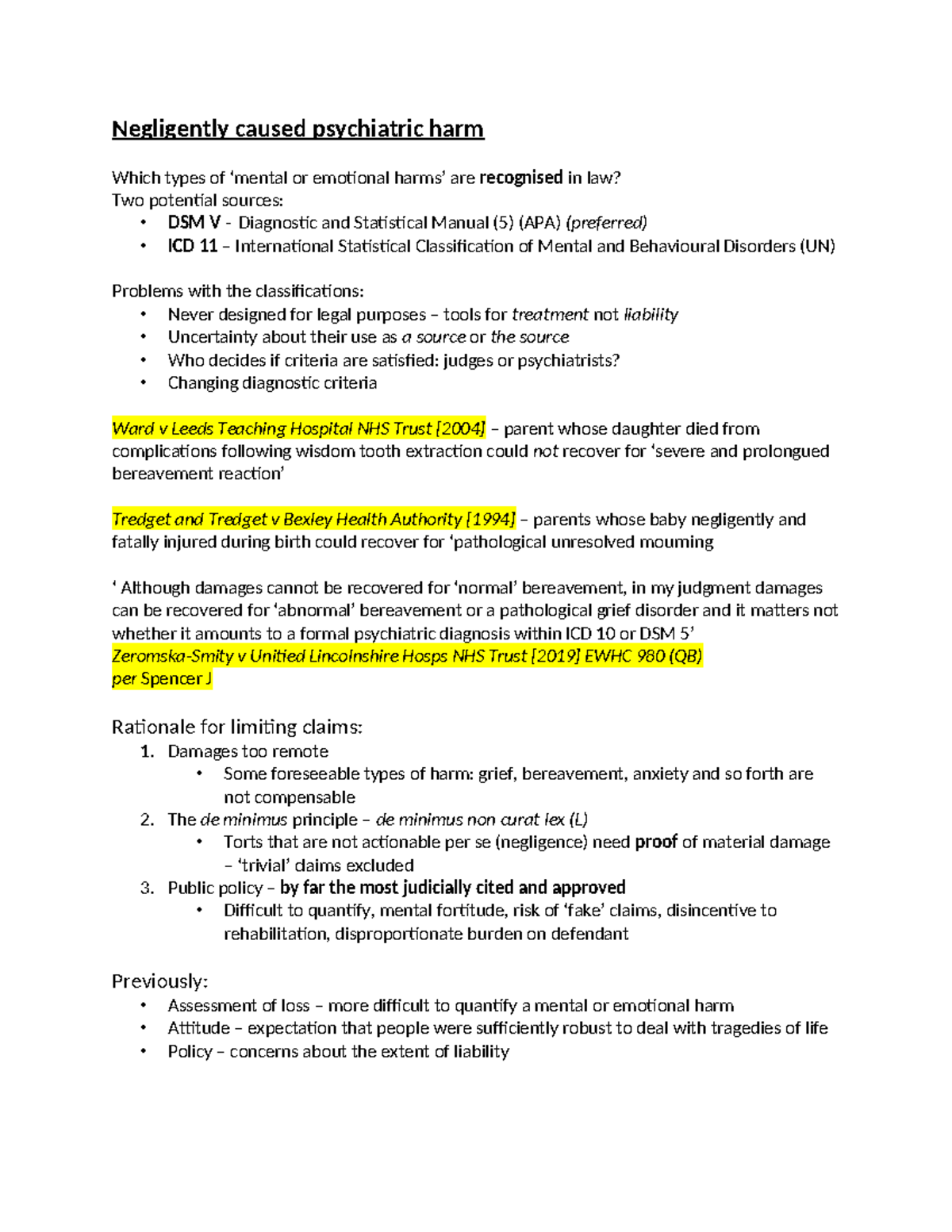 Psychiatric harm - Negligently caused psychiatric harm Which types of ...