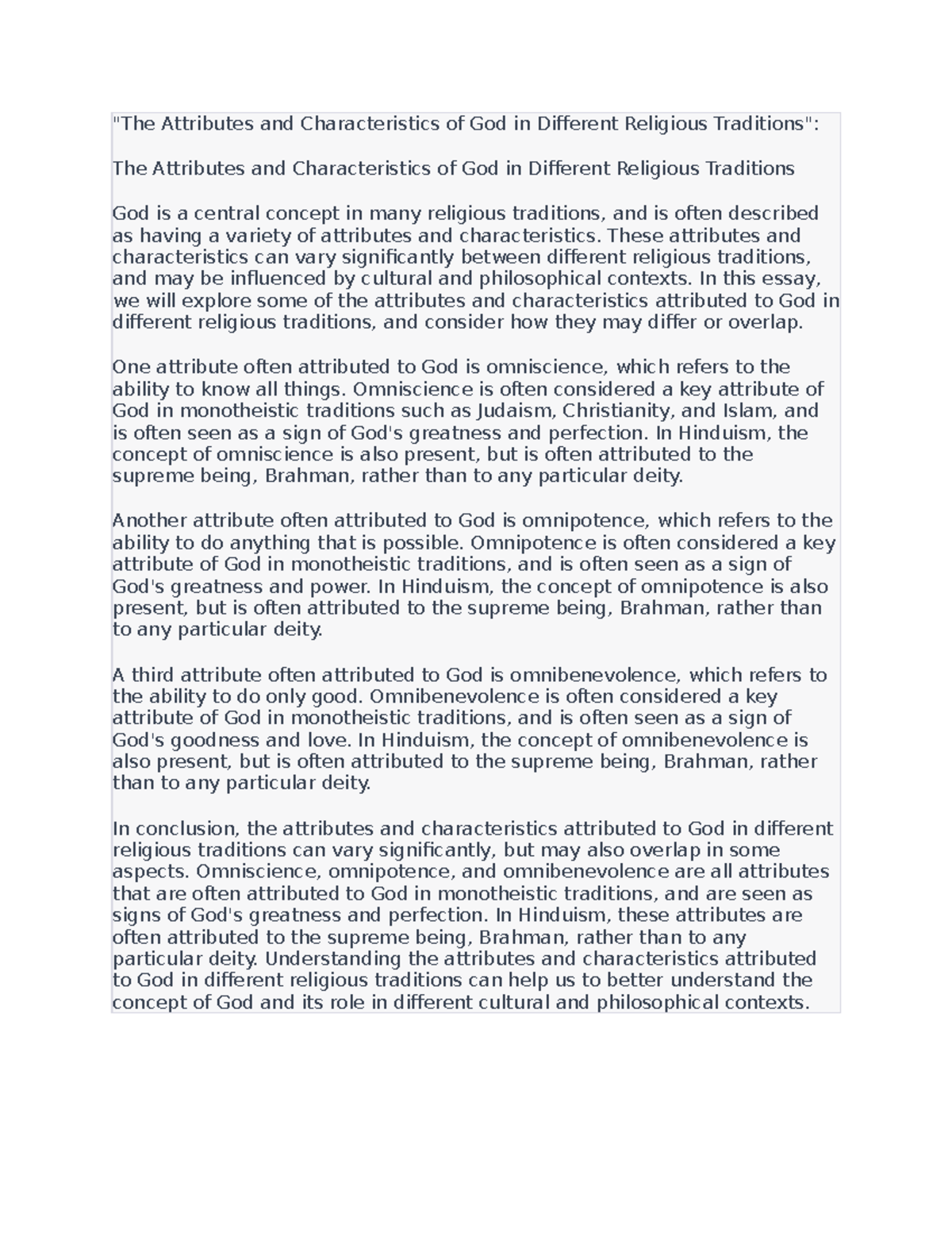 The Attributes and Characteristics of God in Different Religious ...