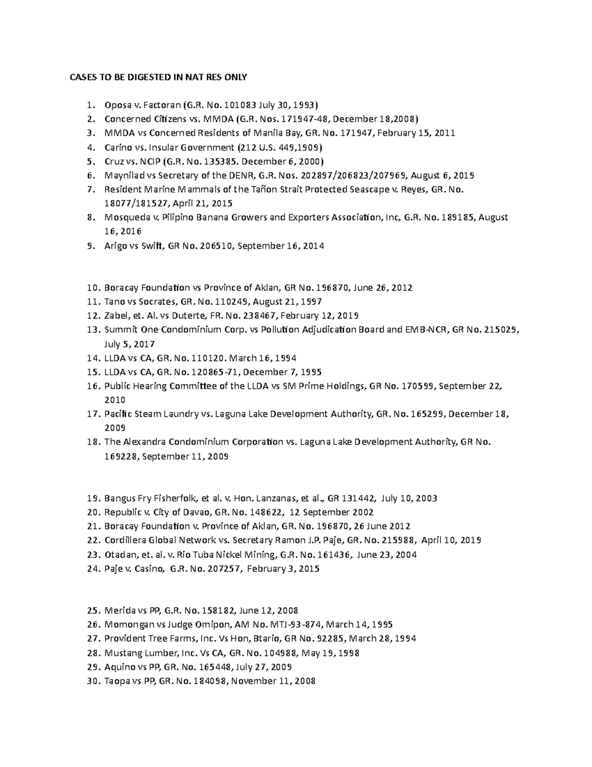 Cases TO BE Digested IN NAT RES ONLY - CASES TO BE DIGESTED IN NAT RES ...