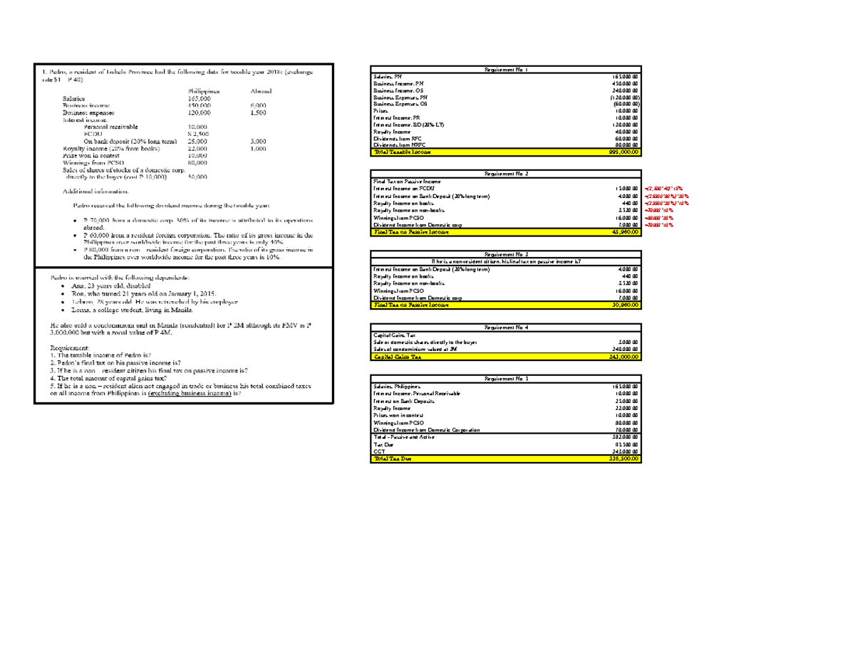 Assignment on Regular Income Tax for Individuals - Salaries, PH 165,000 ...
