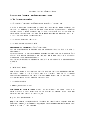 Tutorial 3 reading - Principles of Corporate Insolvency Tutorial 3 ...