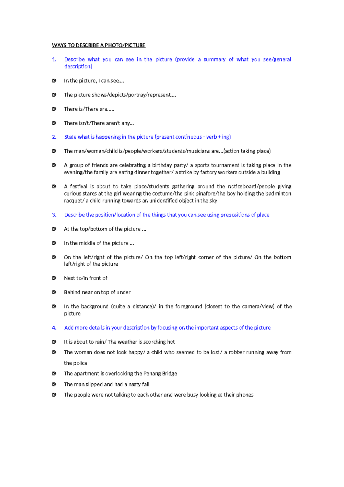 LCC111 WAYS TO Describe A Photo - WAYS TO DESCRIBE A PHOTO/PICTURE ...