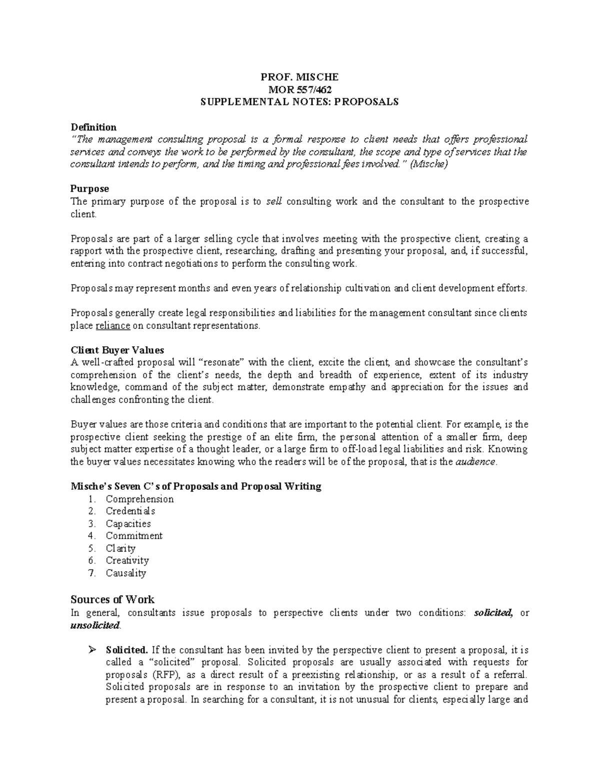 557-Proposal Notes - PROF. MISCHE MOR 557/ SUPPLEMENTAL NOTES ...