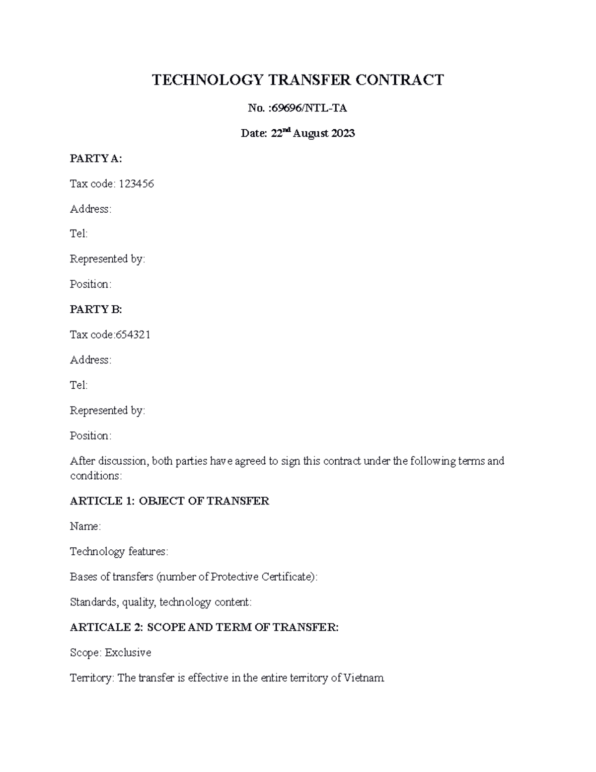 Technology- Transfer- Contract-DPT-DRA - TECHNOLOGY TRANSFER CONTRACT ...