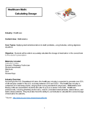 MATH FOR NURSING - Dosage Calculations After completing this chapter ...