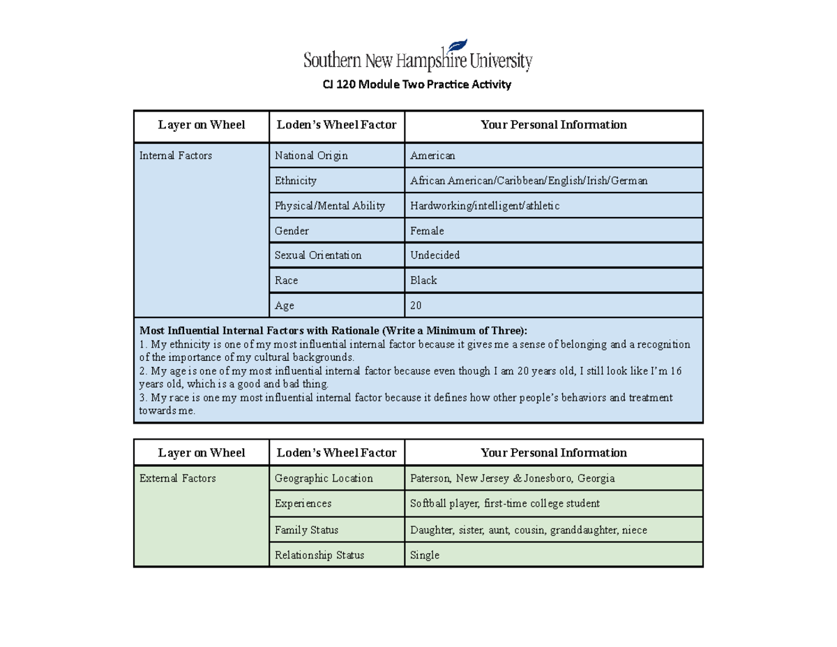 2-1 Module Two Practice Activity Personal Assessment - CJ 120 Module Two Practice Activity Layer ...