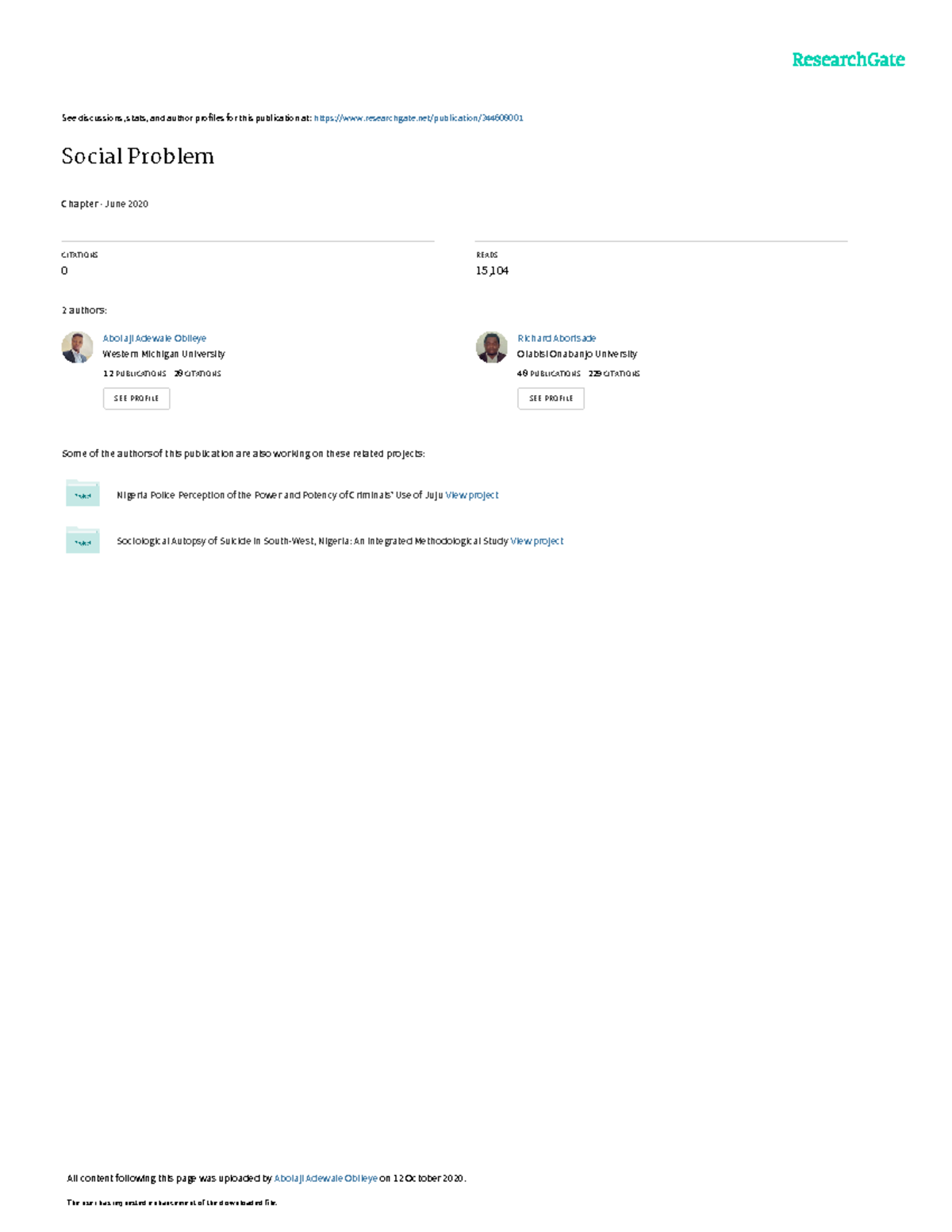 Social Problemby Obileyeand Aborisade - See discussions, stats, and ...