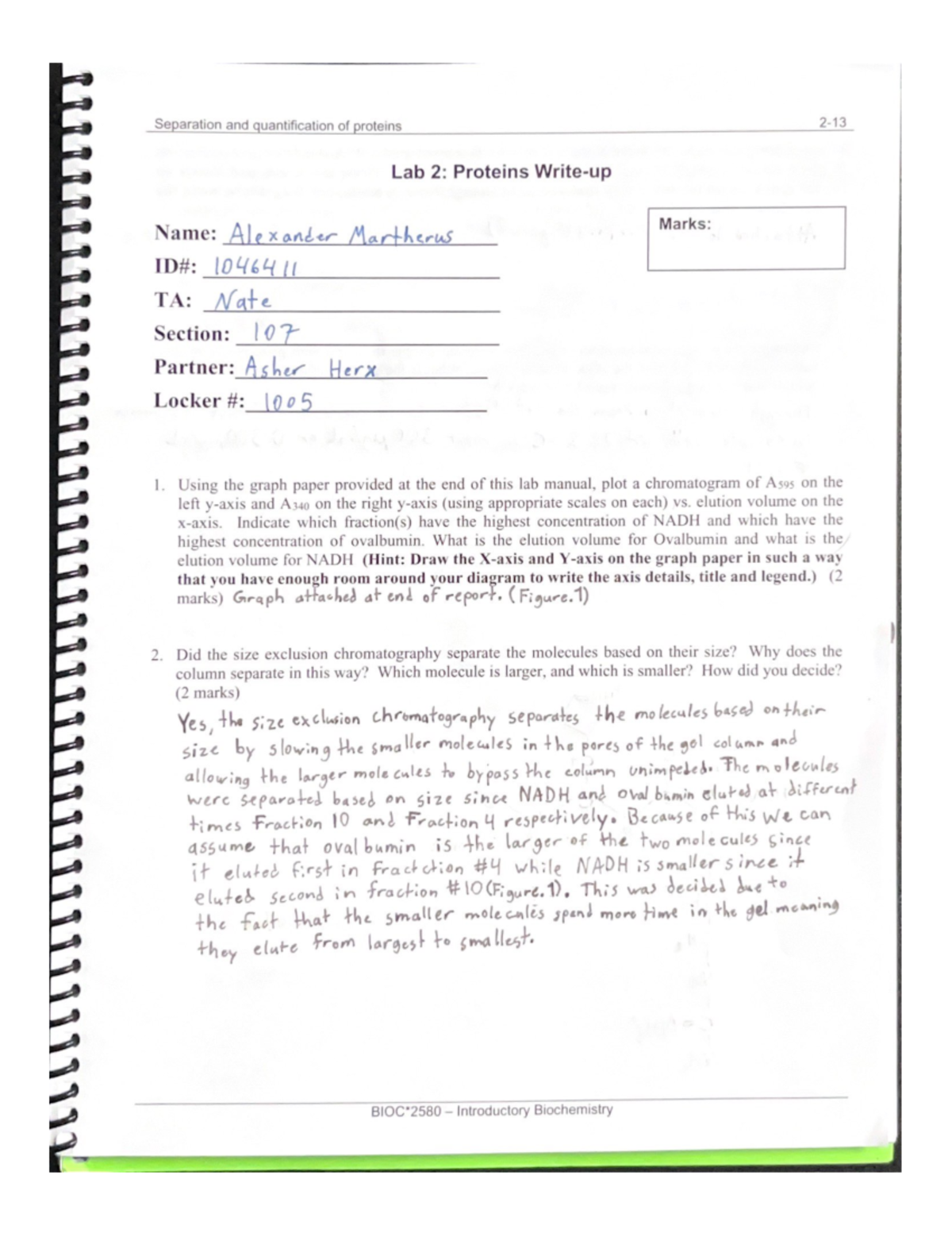 Separation and quantification of proteins-Lab 2 - BIOC 2580 - Studocu