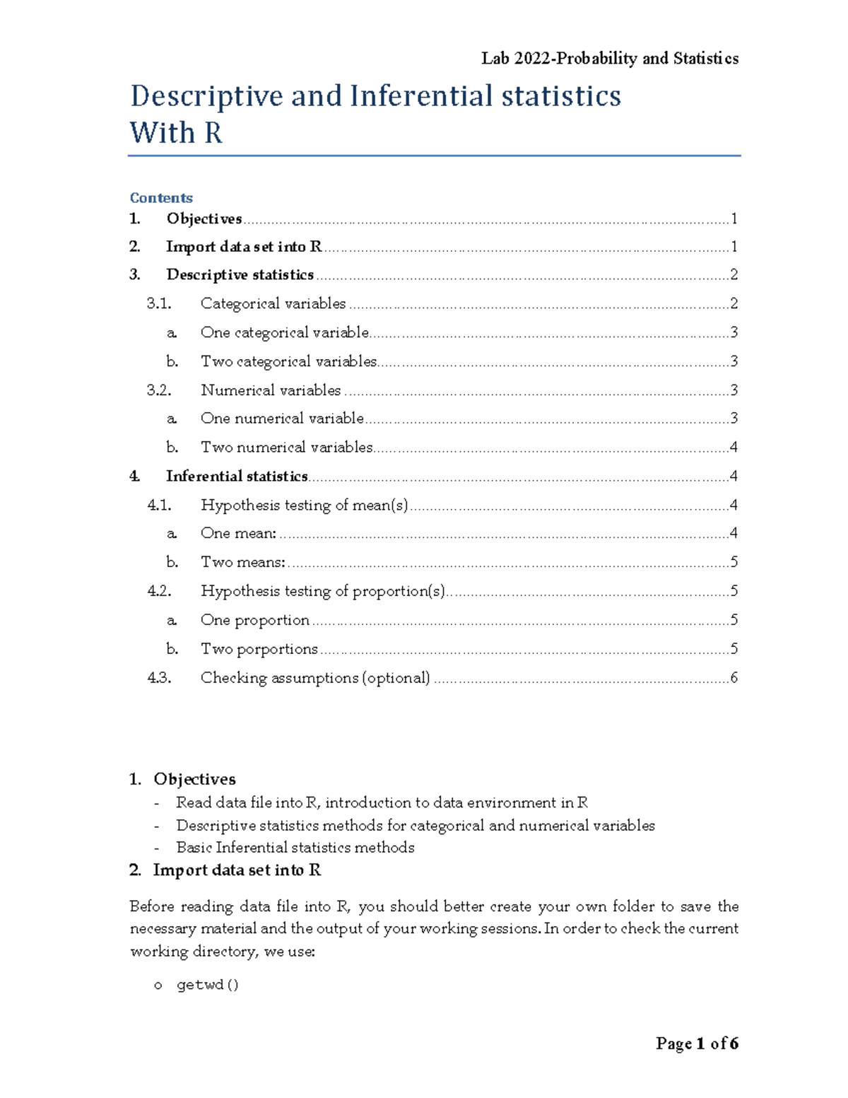 Tutorial 11 - Descriptive and Inferential statistics With R Contents ...