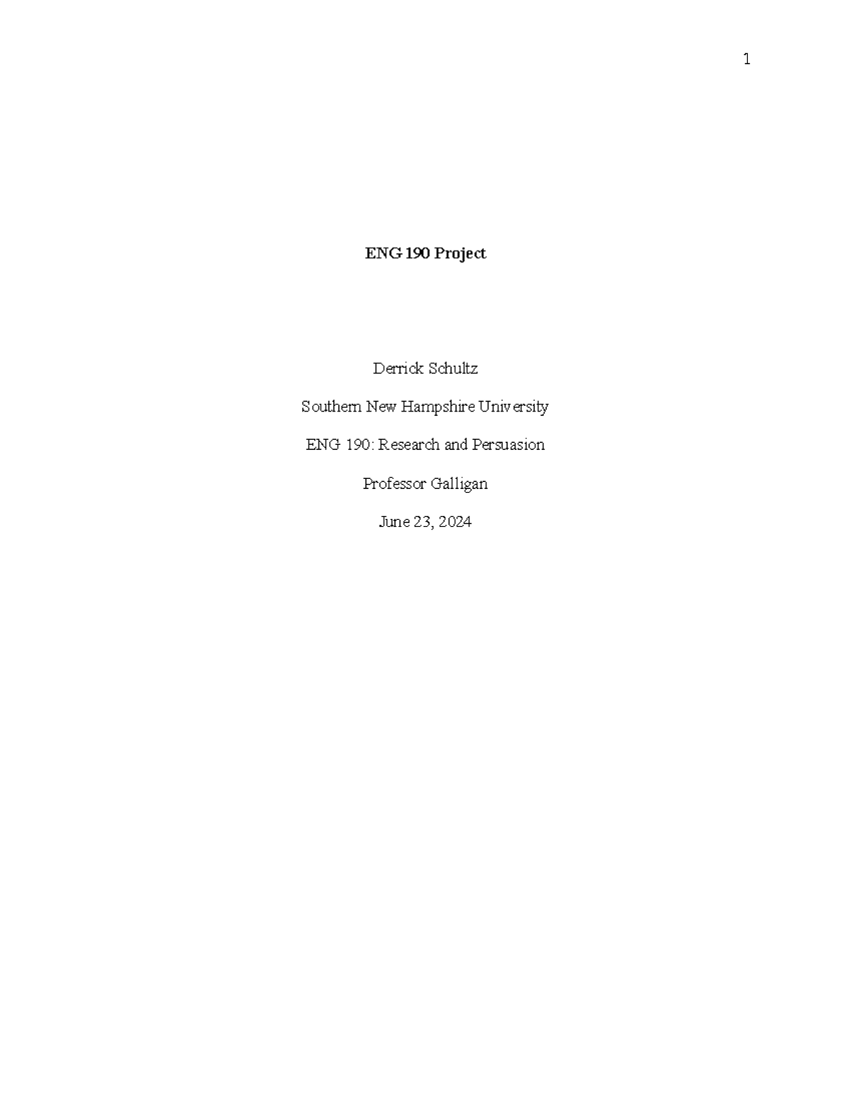 ENG 190 Final Project - ENG 190 Project Derrick Schultz Southern New ...