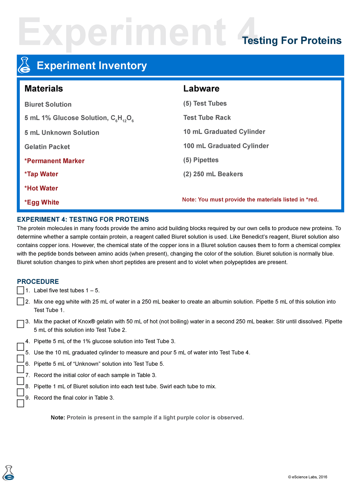 AP 5069 L17 Exp4 Test Protein - Experiment 4Testing For Proteins ...