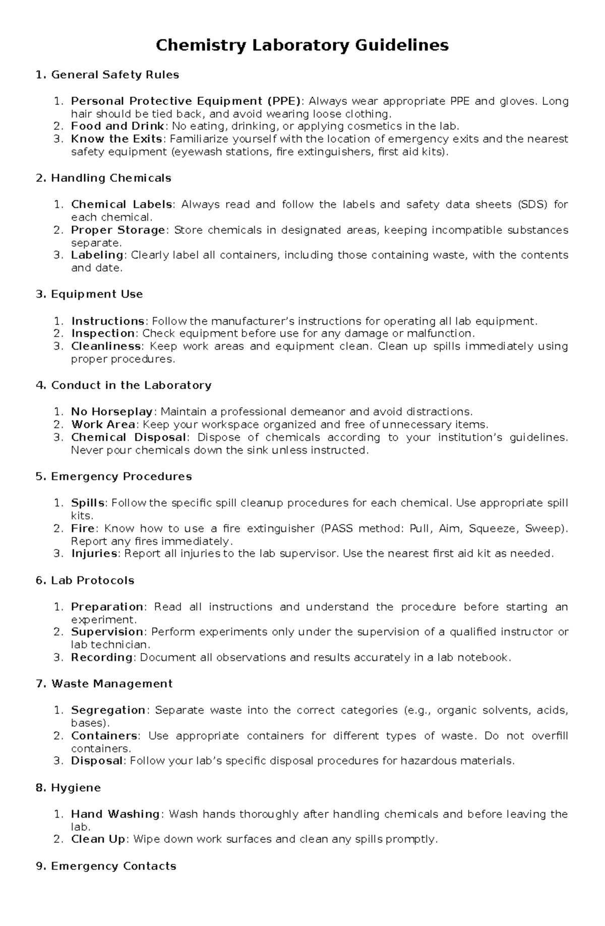 Chemistry Laboratory Guidelines - Chemistry Laboratory Guidelines ...