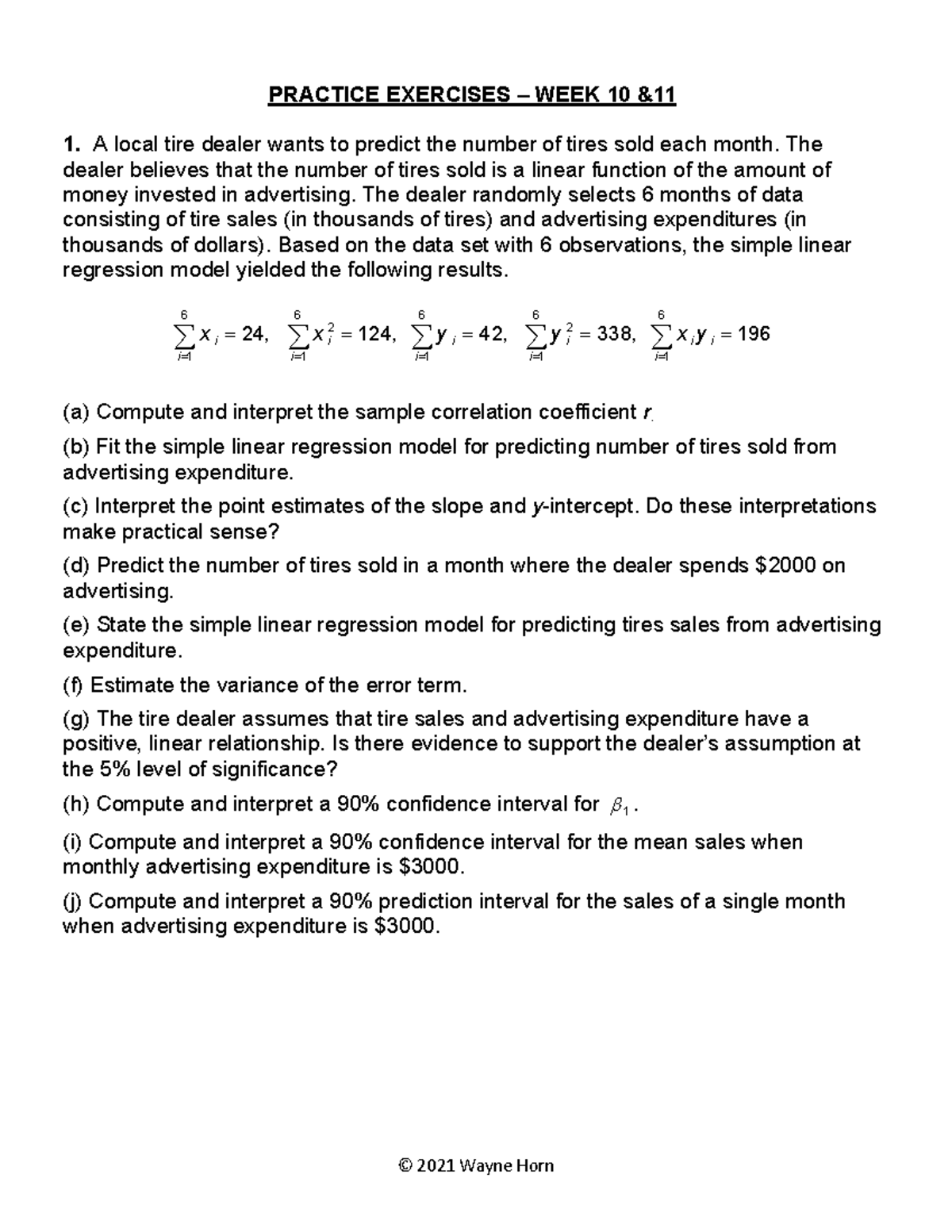 STAT2601Practice Exercises Weeks 10and11 - PRACTICE EXERCISES – WEEK 10 ...
