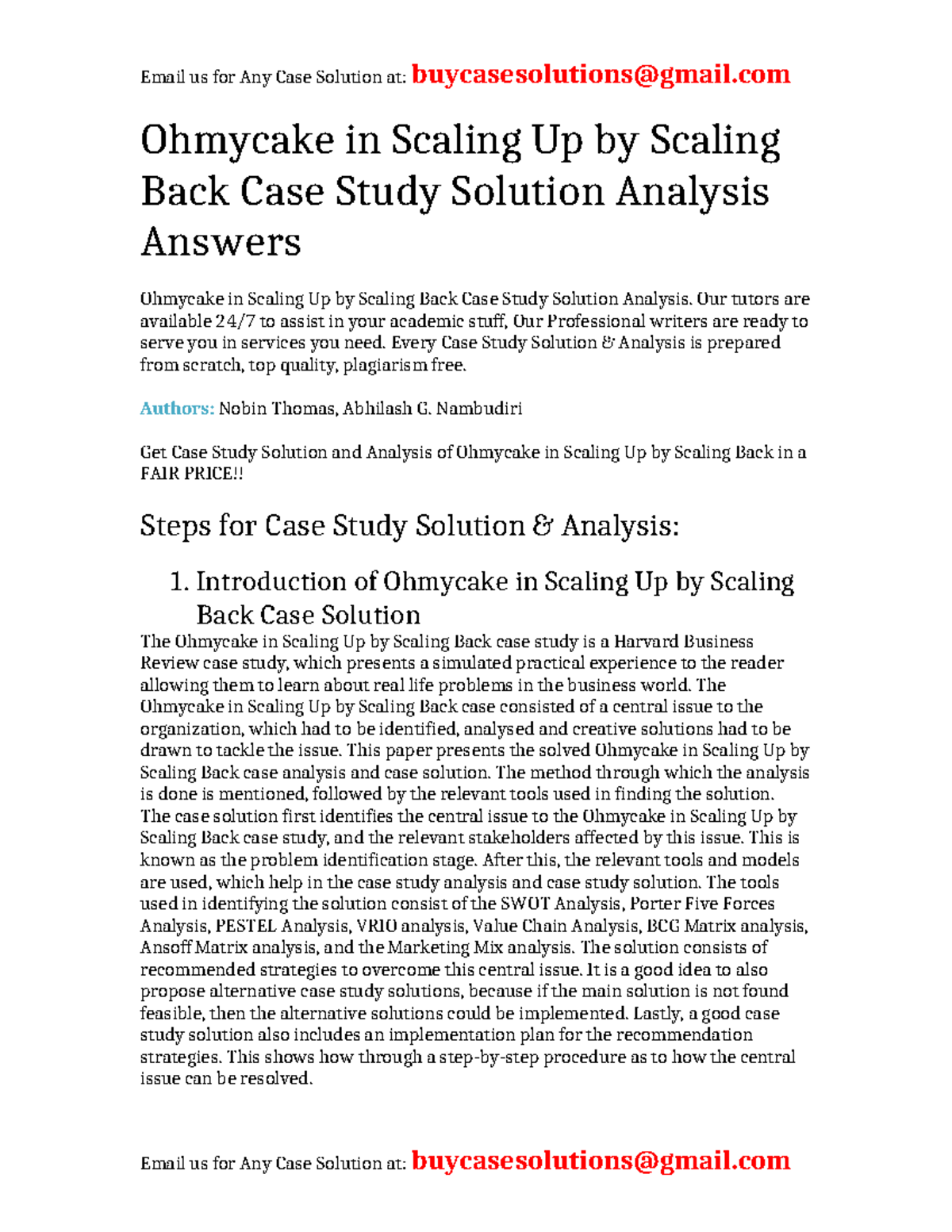 Case Solution Ohmycake in Scaling Up by Scaling Back - Ohmycake in Scaling Up by Scaling Back ...