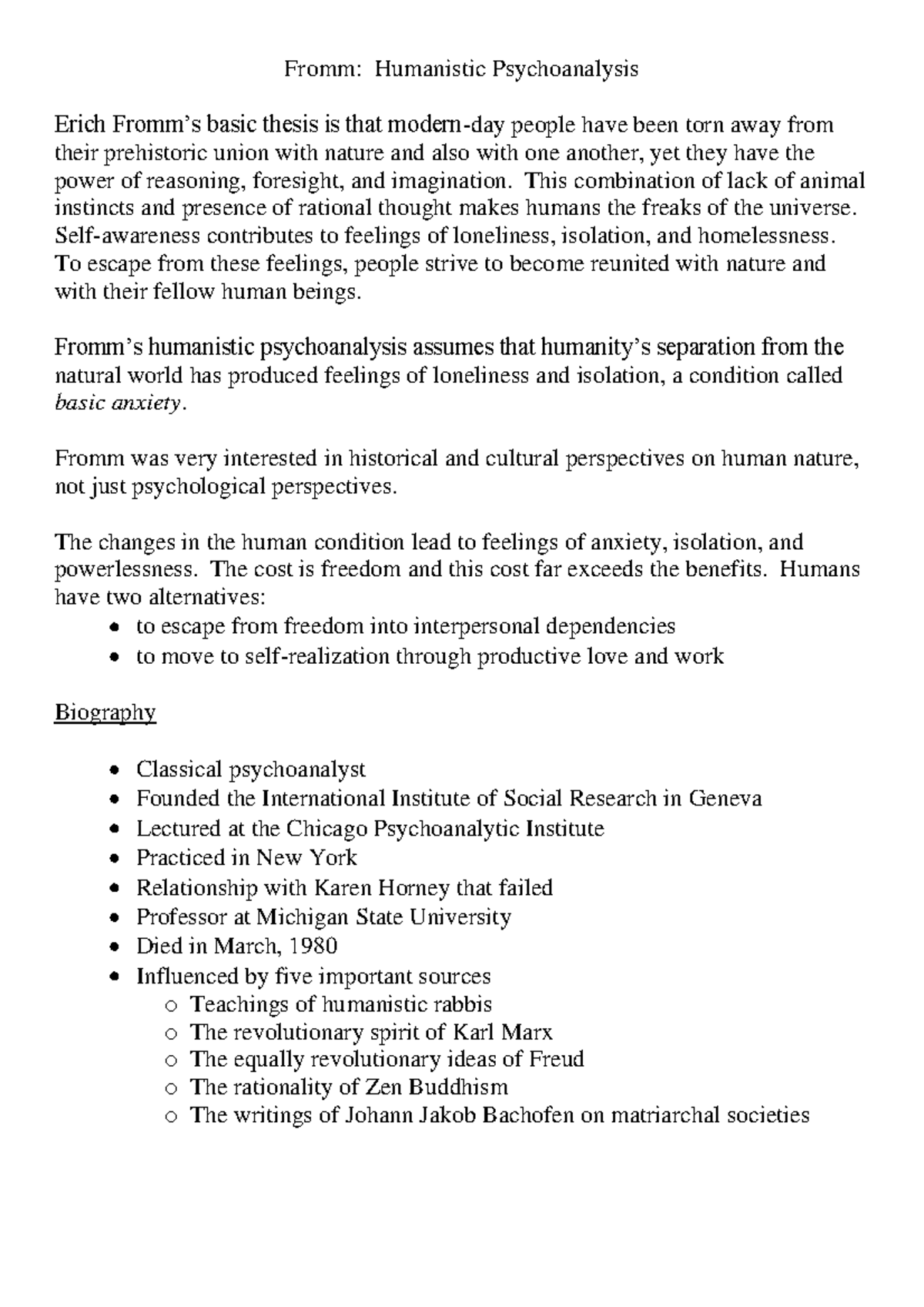 Fromm - Humanistic Psychoanalysis - Fromm: Humanistic Psychoanalysis ...