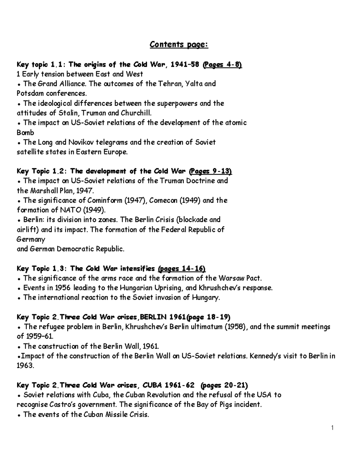 Cold-War-Revision - Contents page: Key topic 1: The origins of the Cold ...