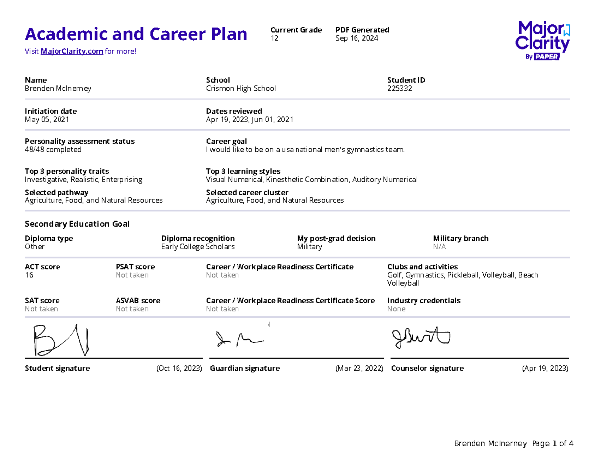 Academic and Career Plan PDF - Academic and Career Plan Visit ...