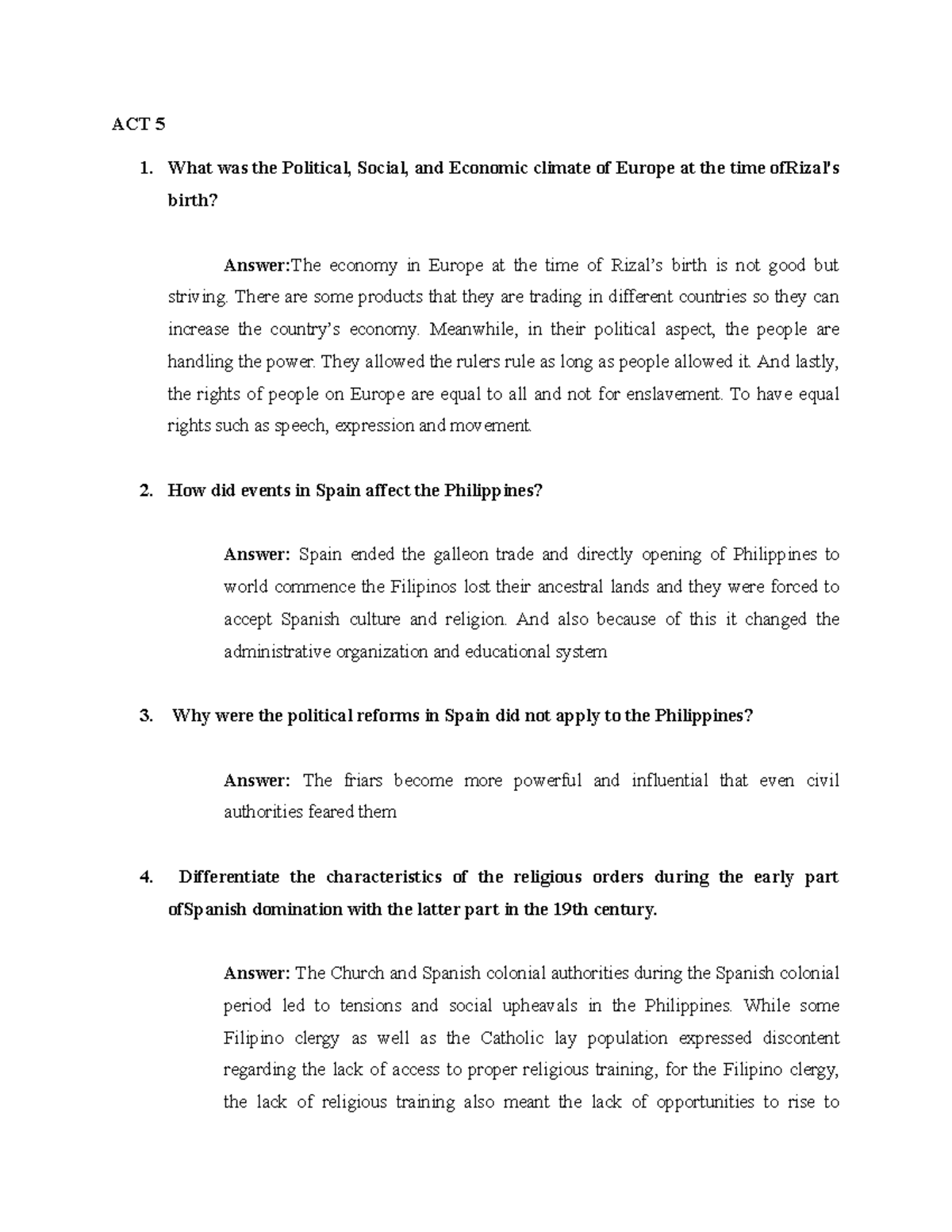 A5 - A Chapter 5 - ACT 5 What was the Political, Social, and Economic ...